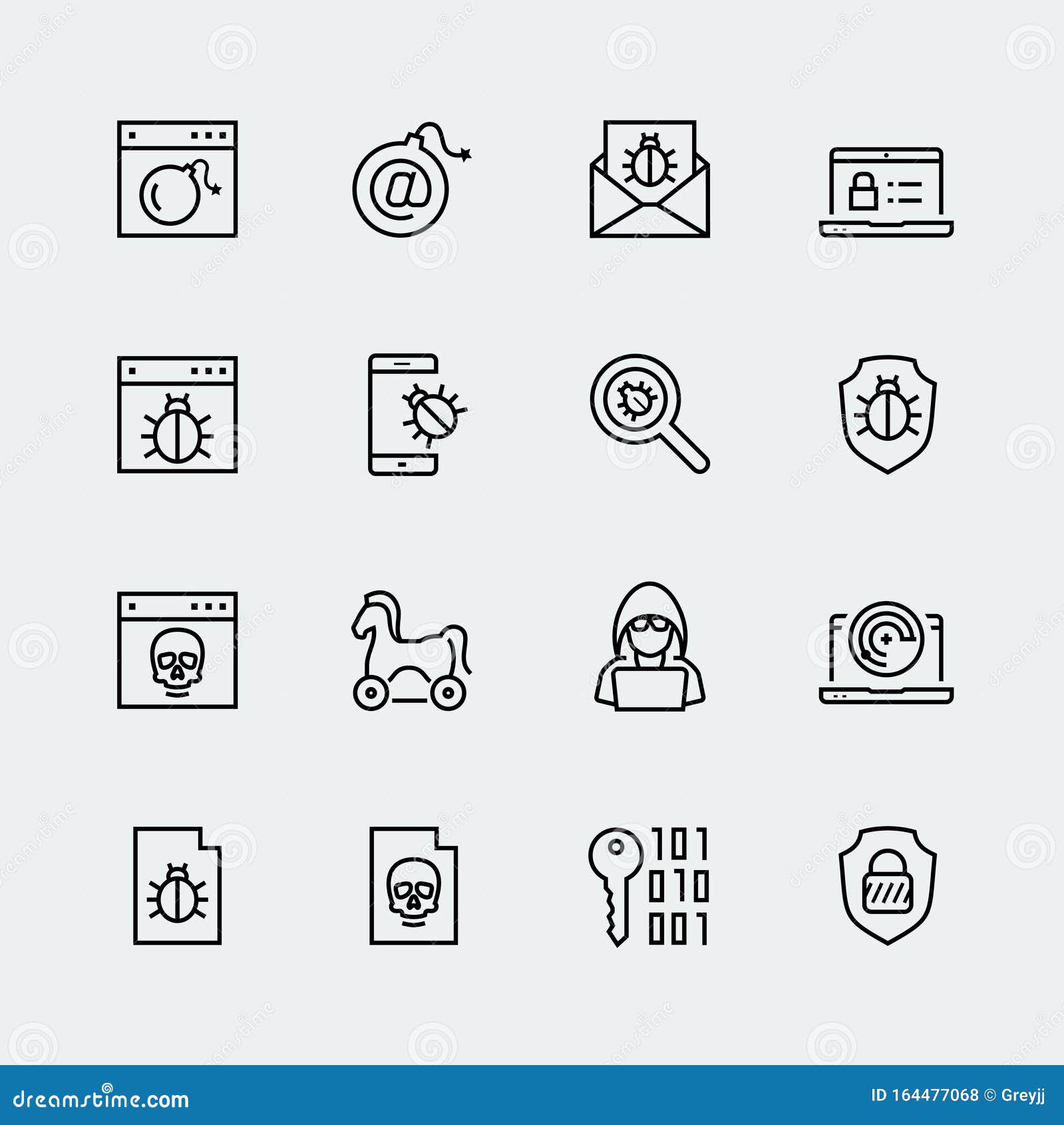 Computer Virus, Digital Protection and Hacker Attack Icons Stock Vector ...