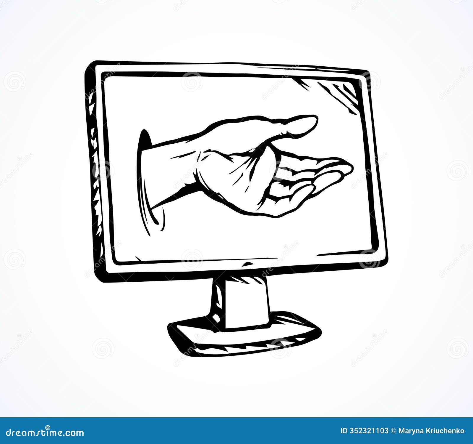 Computer Virus. Hand Out of the Screen. Vector Drawing Stock ...