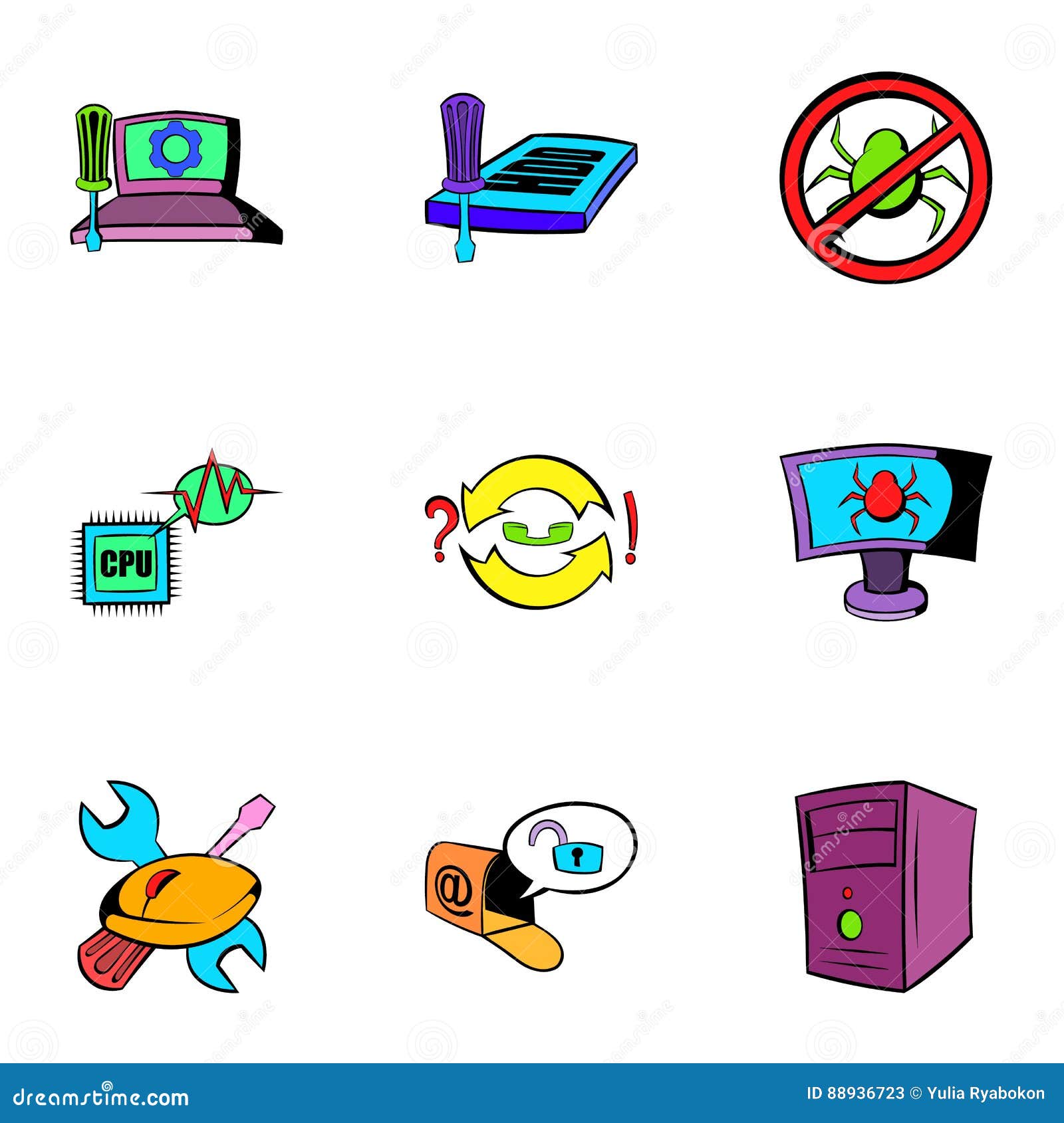 Computer Virus Icons Set, Cartoon Style Stock Vector - Illustration of ...