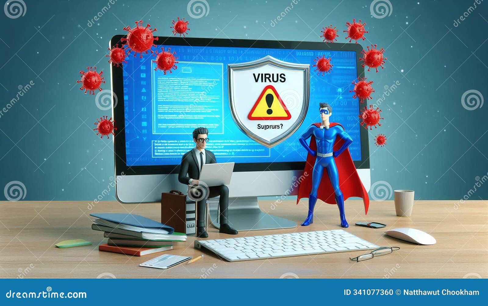 Computer Virus Illustration with Characters and Warning Sign Stock ...