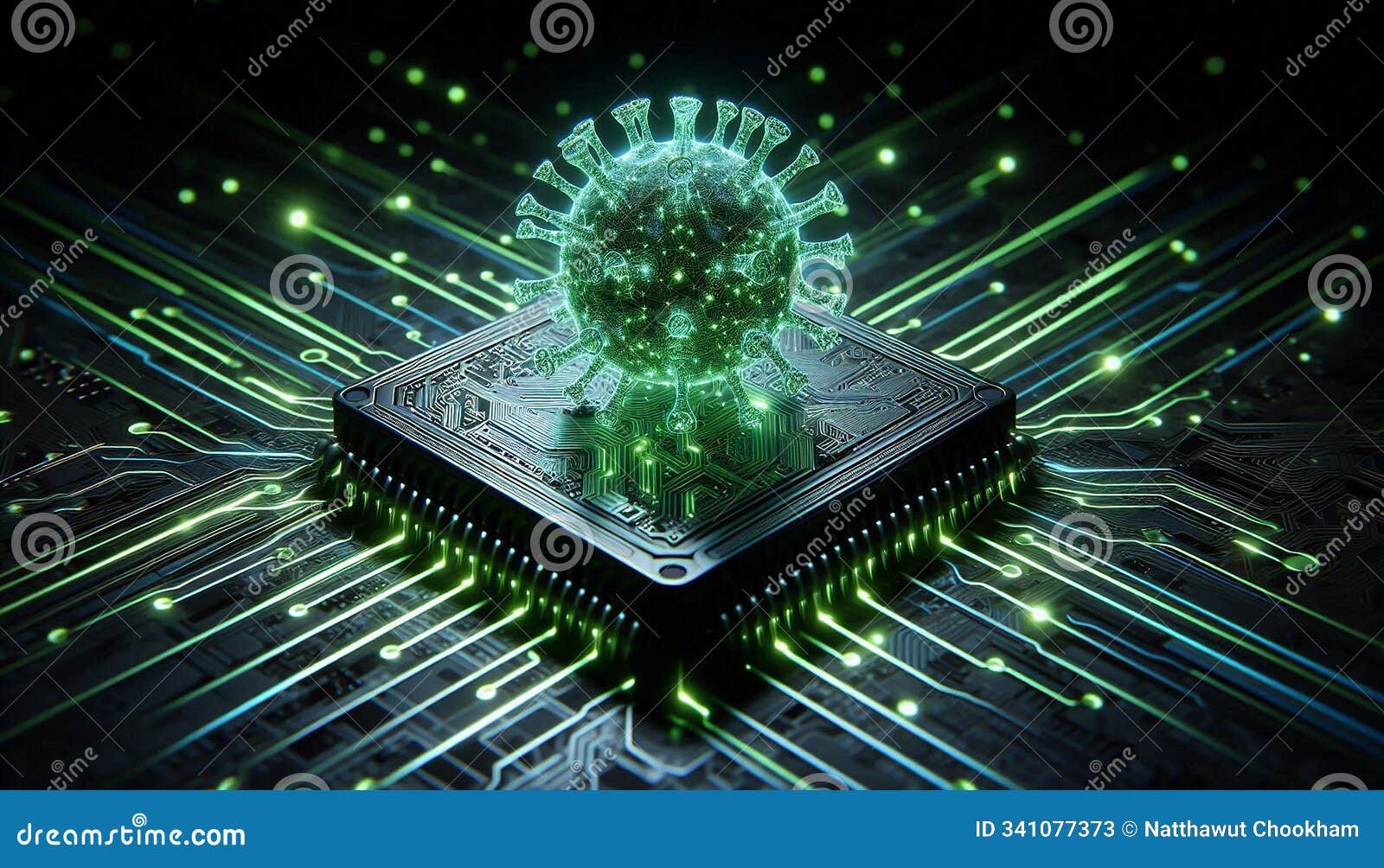 Computer Virus Illustration with Circuit Design Stock Illustration ...