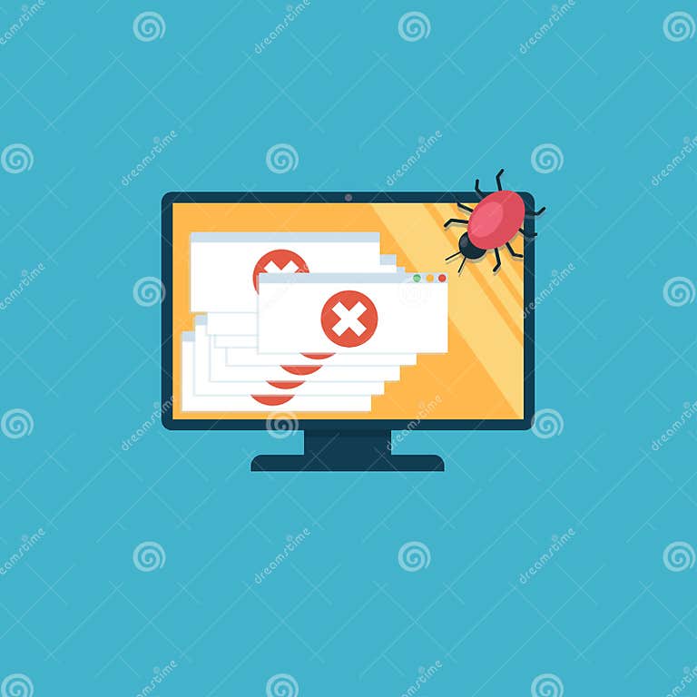 Computer Virus. the Computer is Infected, There are a Lot of Alert ...