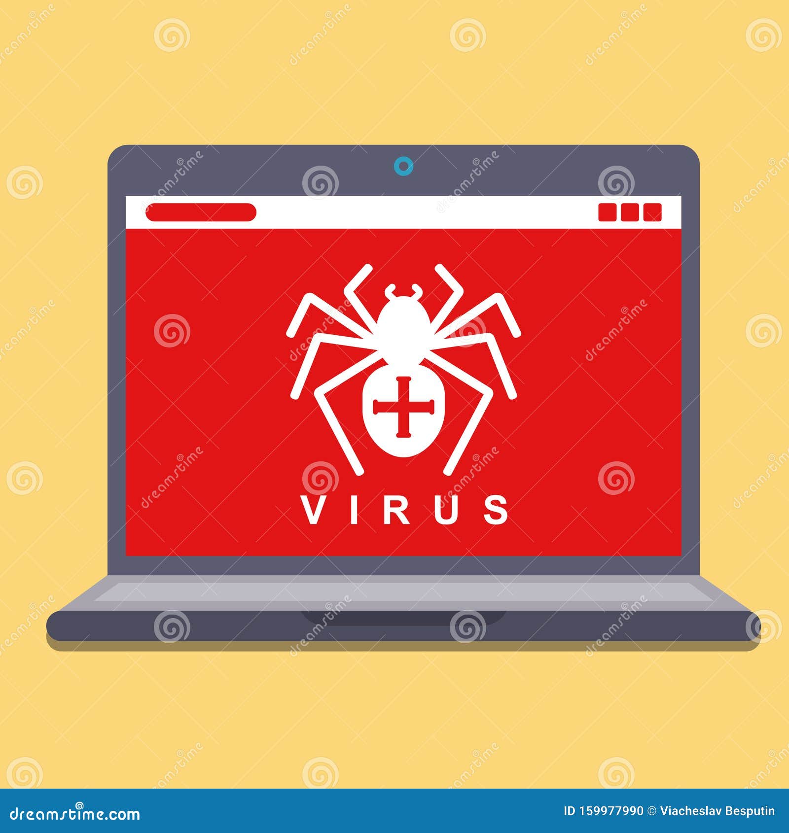 Computer virus on a laptop stock vector. Illustration of secure - 159977990