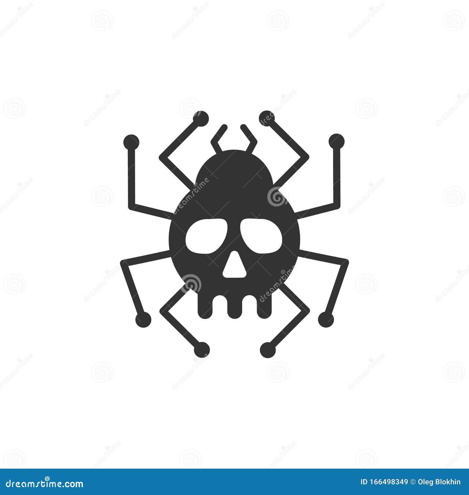 Computer Virus Logo Concept. PC Bug with Skull Isolated Logotype EPS10 ...