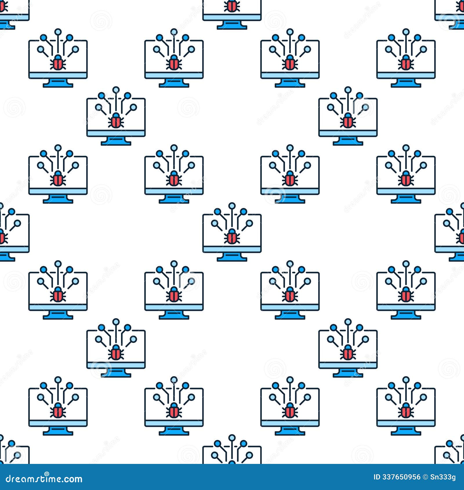 Computer Virus on PC Screen Vector Colored Seamless Pattern Stock ...