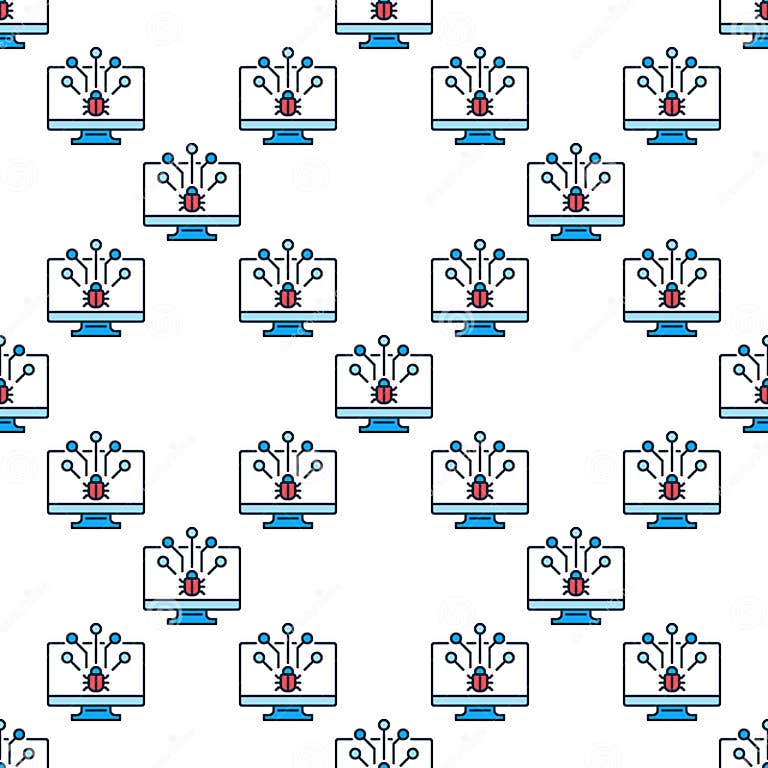 Computer Virus on PC Screen Vector Colored Seamless Pattern Stock ...