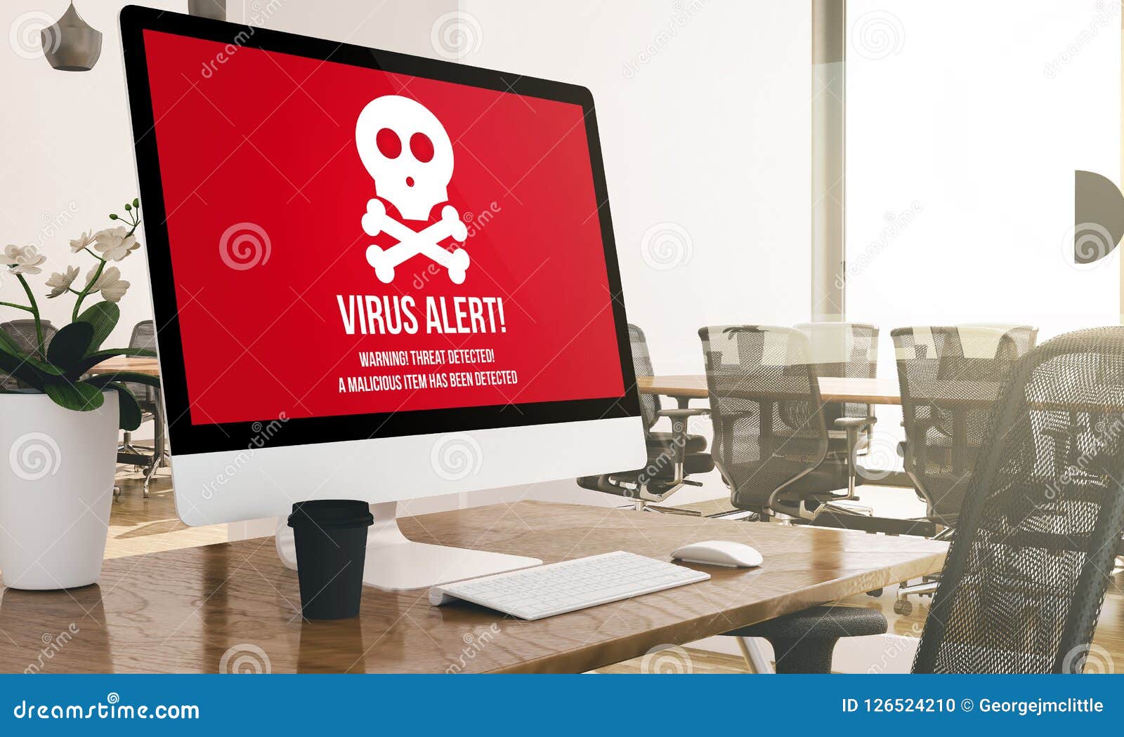 Computer with Virus Screen on Modern Business Office Mockup Stock ...