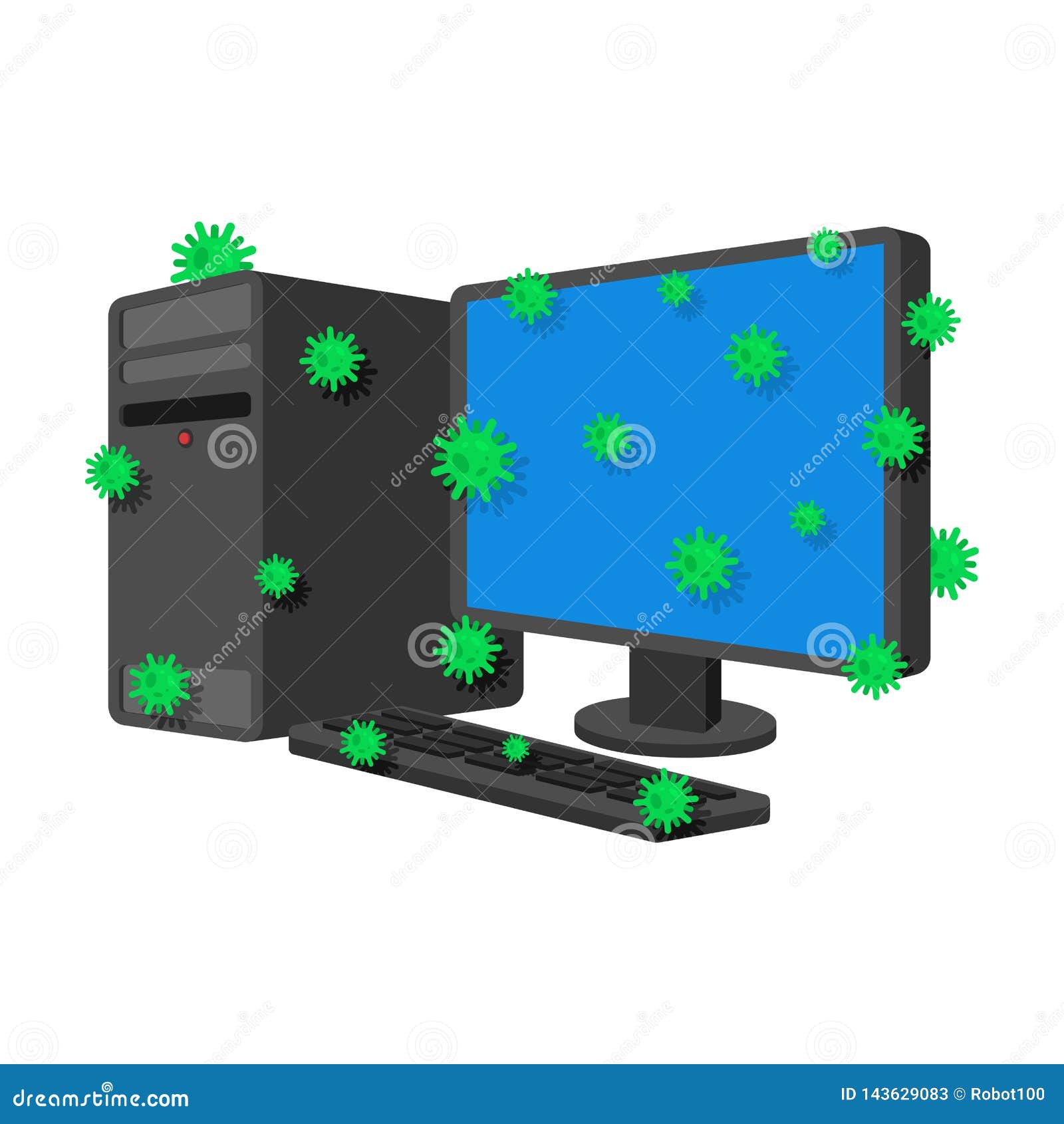 Computer Virus Sick Infection Isolated. Infected Ill PC Cartoon Style ...