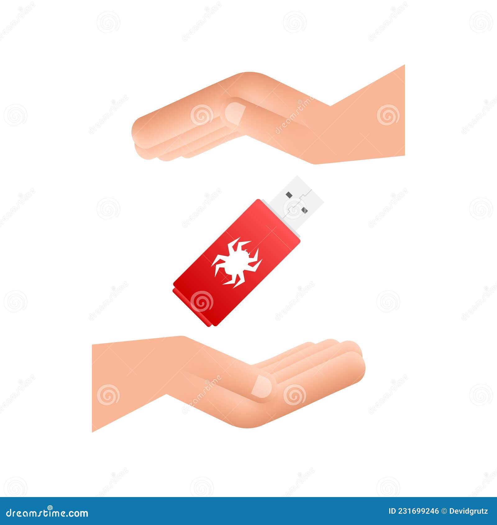 Computer Virus on Usb Flash Card in Hands. Virus Protection. Vector ...