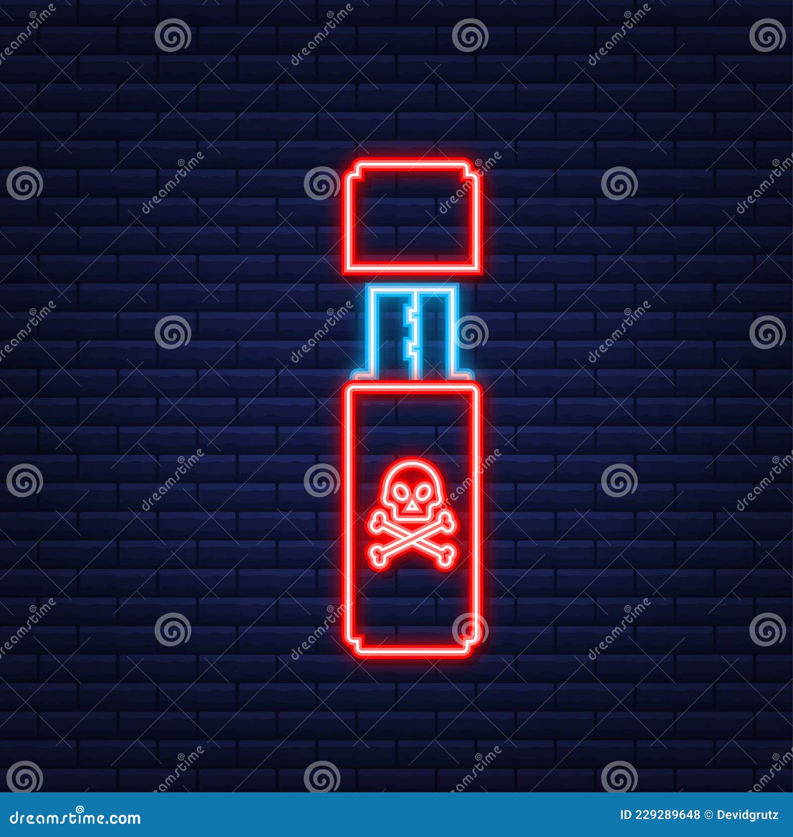 Computer Virus on Usb Flash Card. Virus Protection. Neon Icon. Vector ...