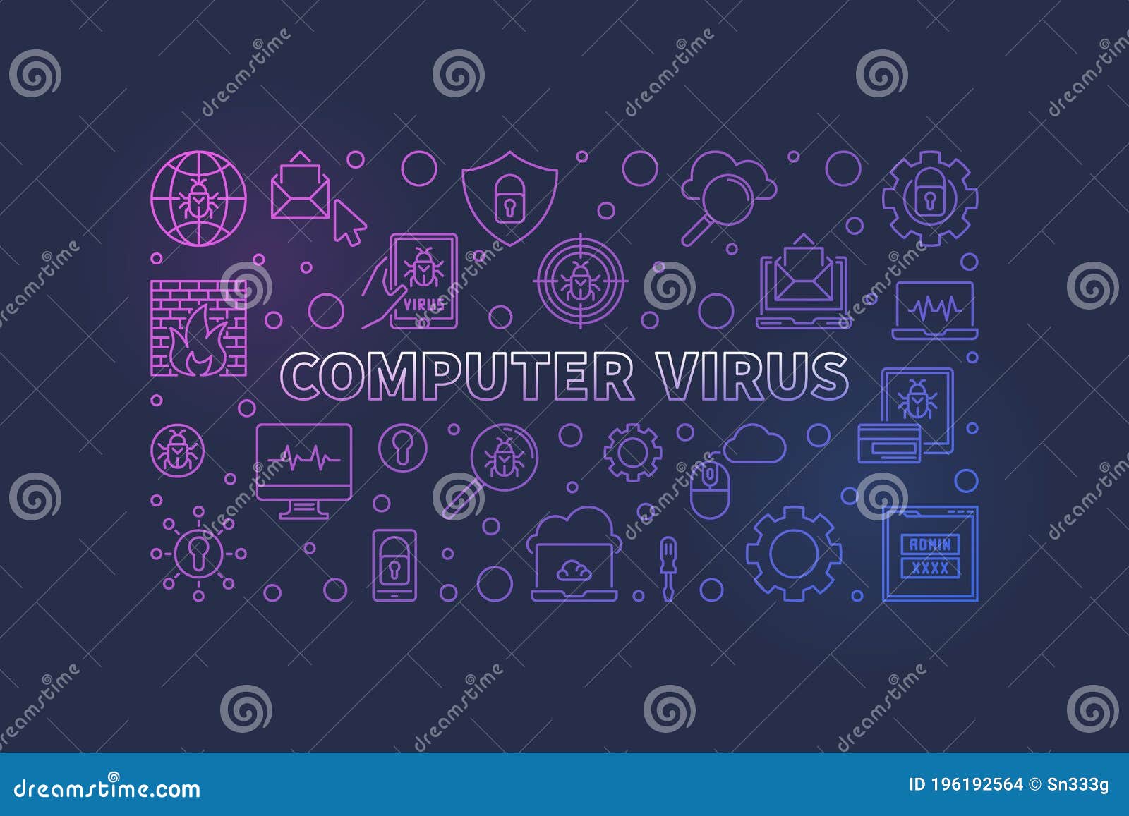 Computer Virus Vector Concept Line Horizontal Illustration Stock Vector ...