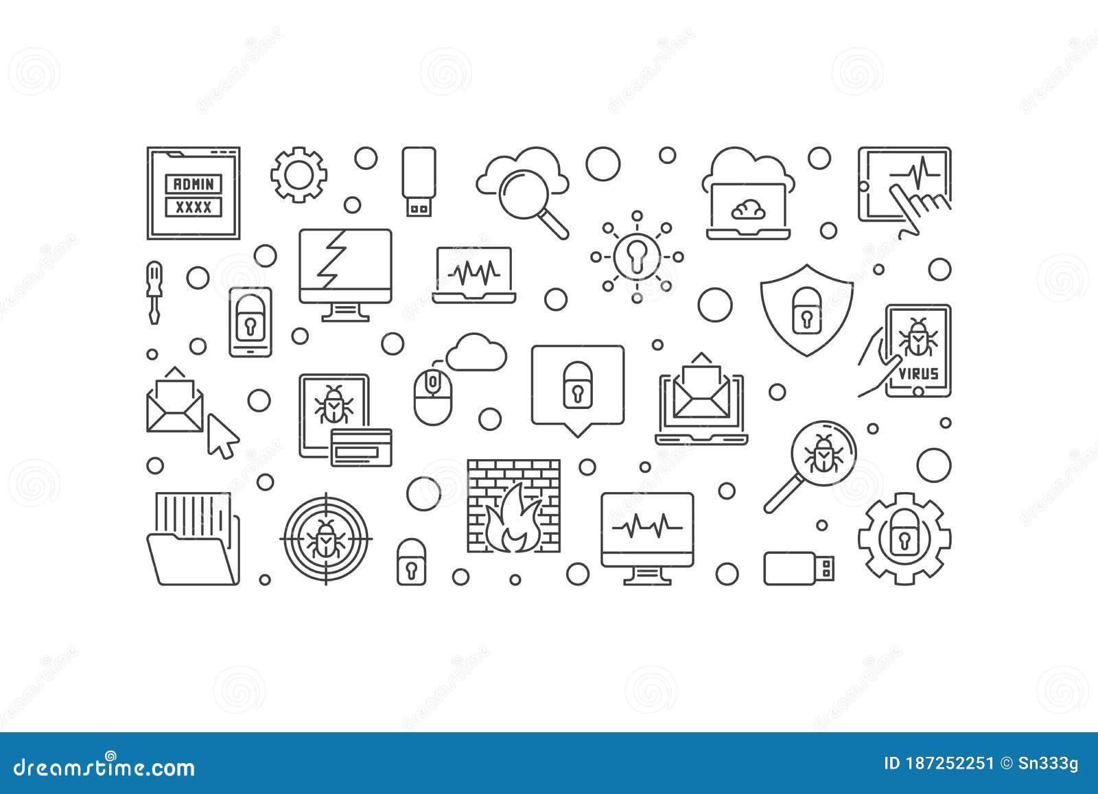 Computer Virus Vector Outline Horizontal Banner Stock Vector ...