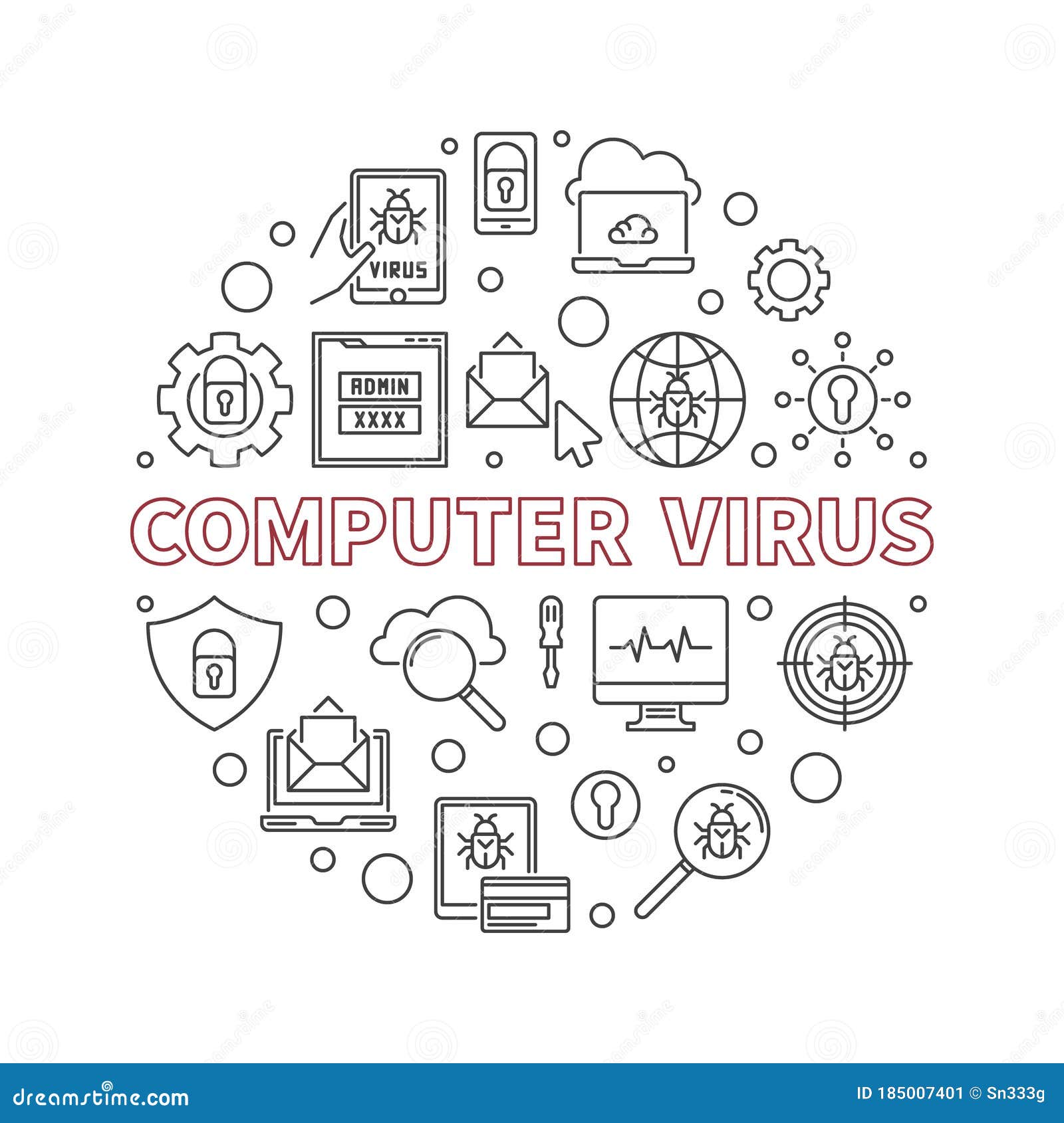 Computer Virus Vector Round Concept Outline Illustration Stock Vector ...