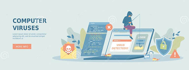 Computer Viruses. Hacker Crime Attack, Phishing Account, Stealing ...