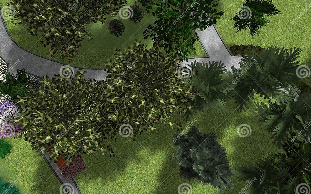 3d Image of Landscape Design of a Personal Plot. Composition of a Group ...