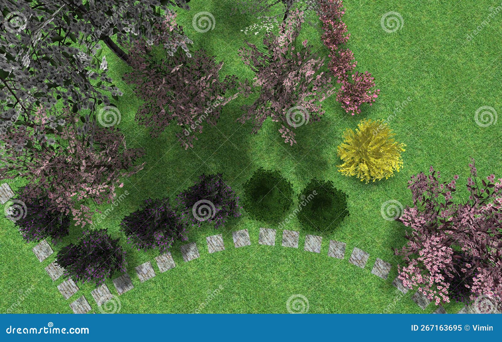 3d Image of Landscape Design of a Personal Plot. Composition of a Group ...