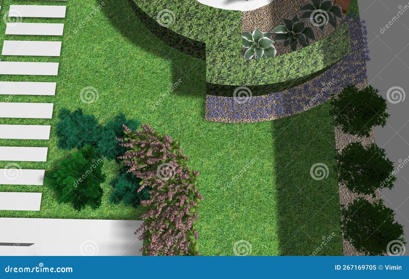 3d Image of Landscape Design of a Personal Plot. Composition of a Group ...