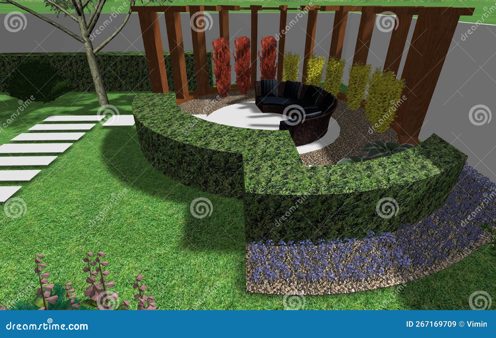 3d Image of Landscape Design of a Personal Plot. Composition of a Group ...