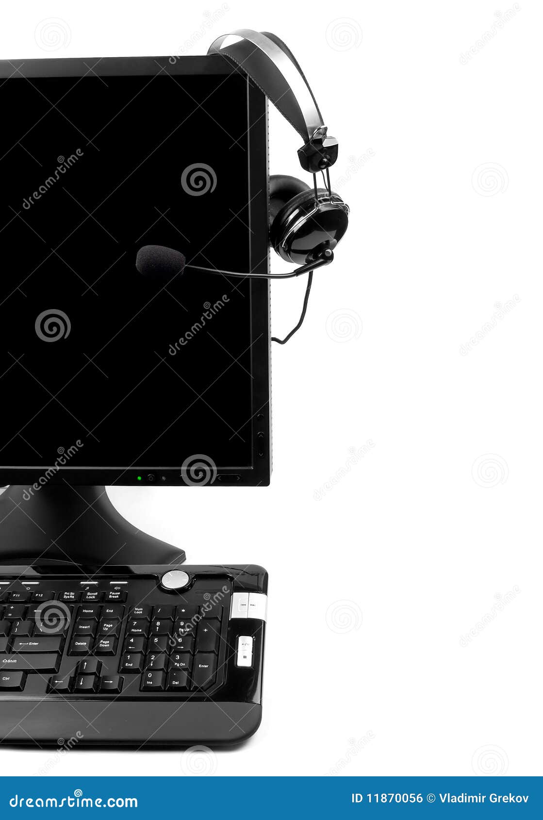 Computer with VOIP headset stock photo. Image of monitor - 11870056