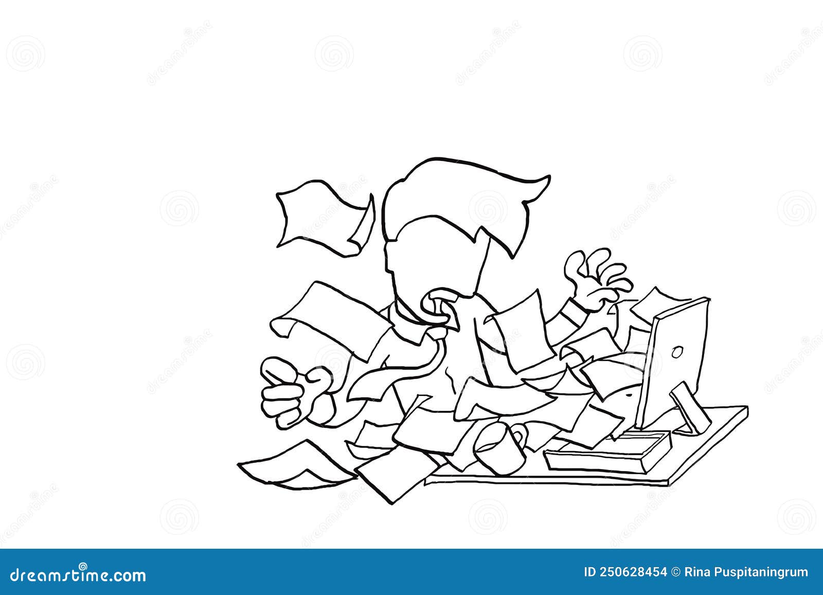 Computer Vomiting Paper Make a Worker Stunned. Concept of Overload Work ...
