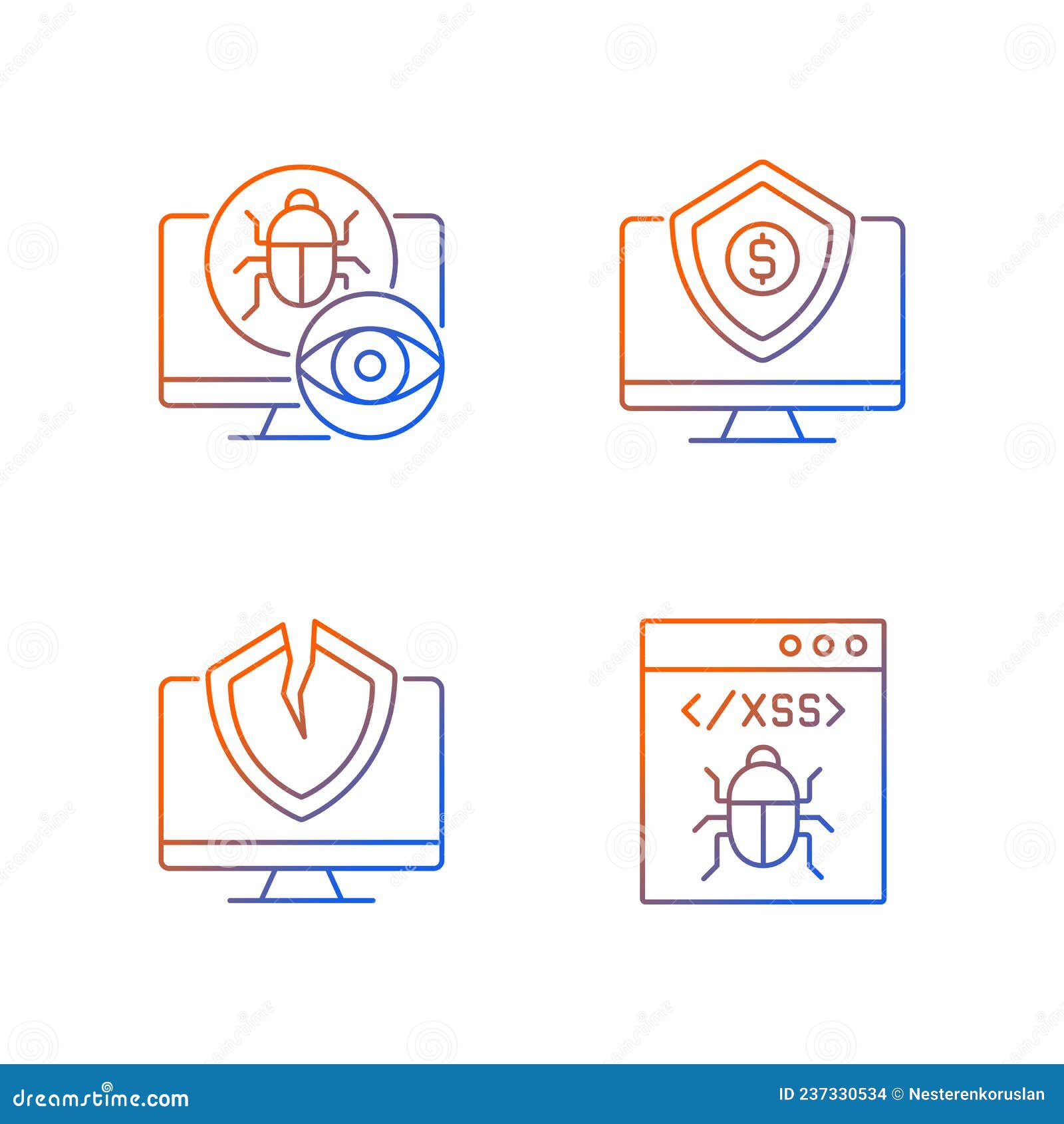 Computer Vulnerability Exploitation Gradient Linear Vector Icons Set Stock Vector - Illustration ...