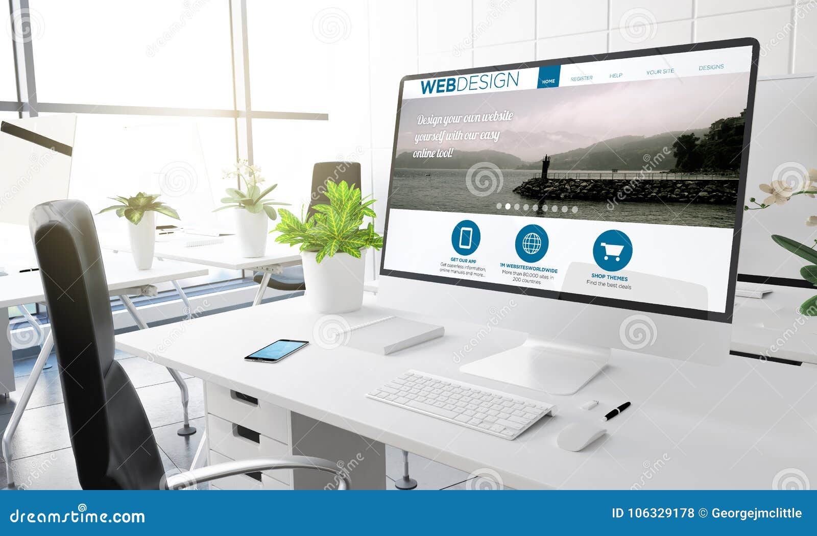 Computer office web design stock illustration. Illustration of bright ...