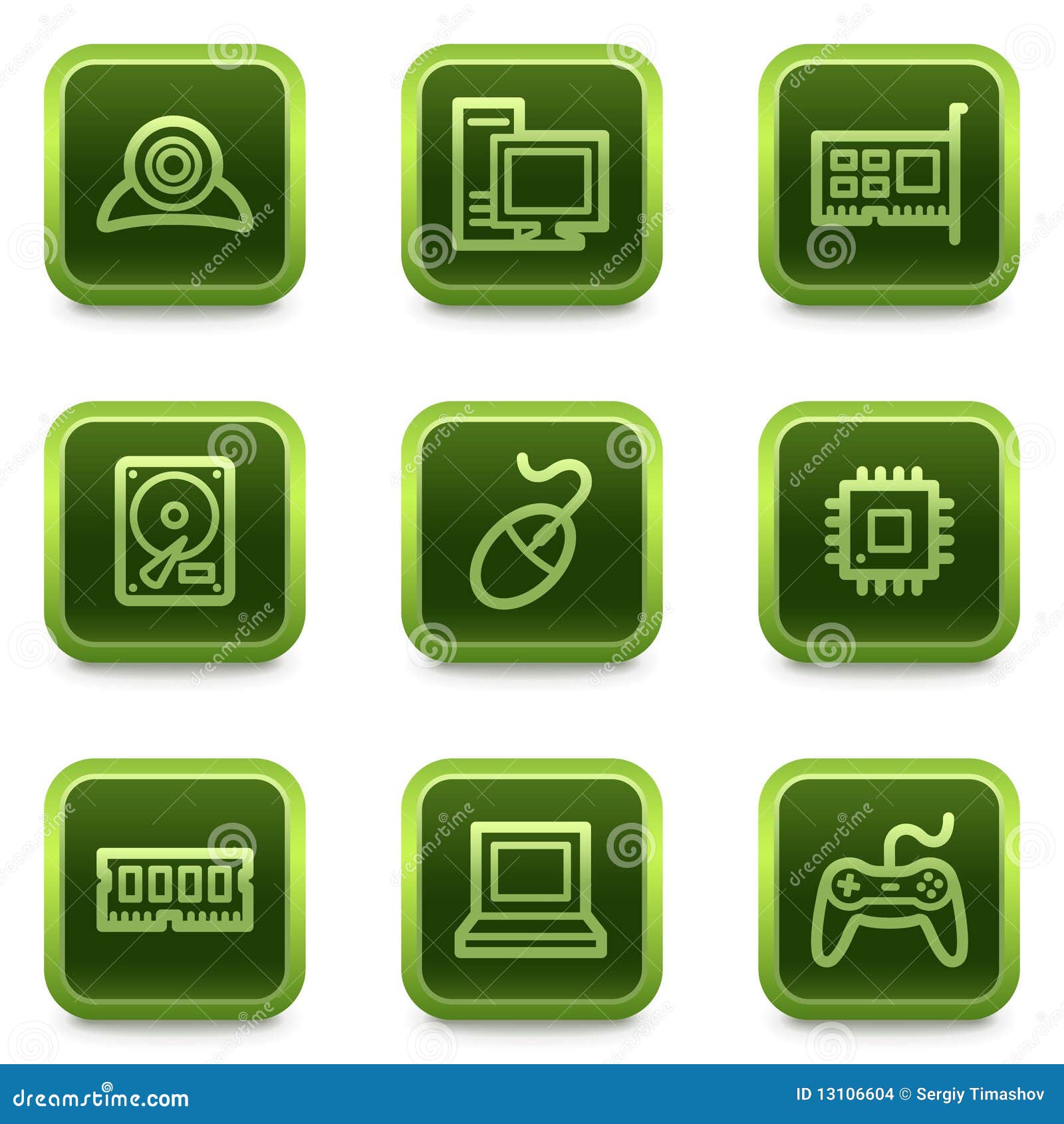 Computer Web Icons, Green Square Buttons Series Stock Vector ...