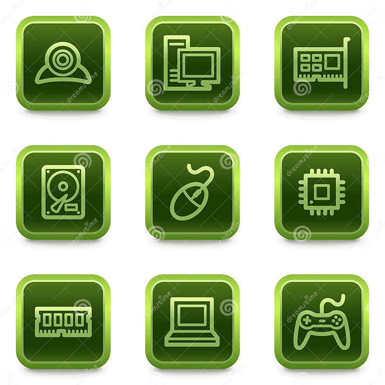 Computer Web Icons, Green Square Buttons Series Stock Vector ...