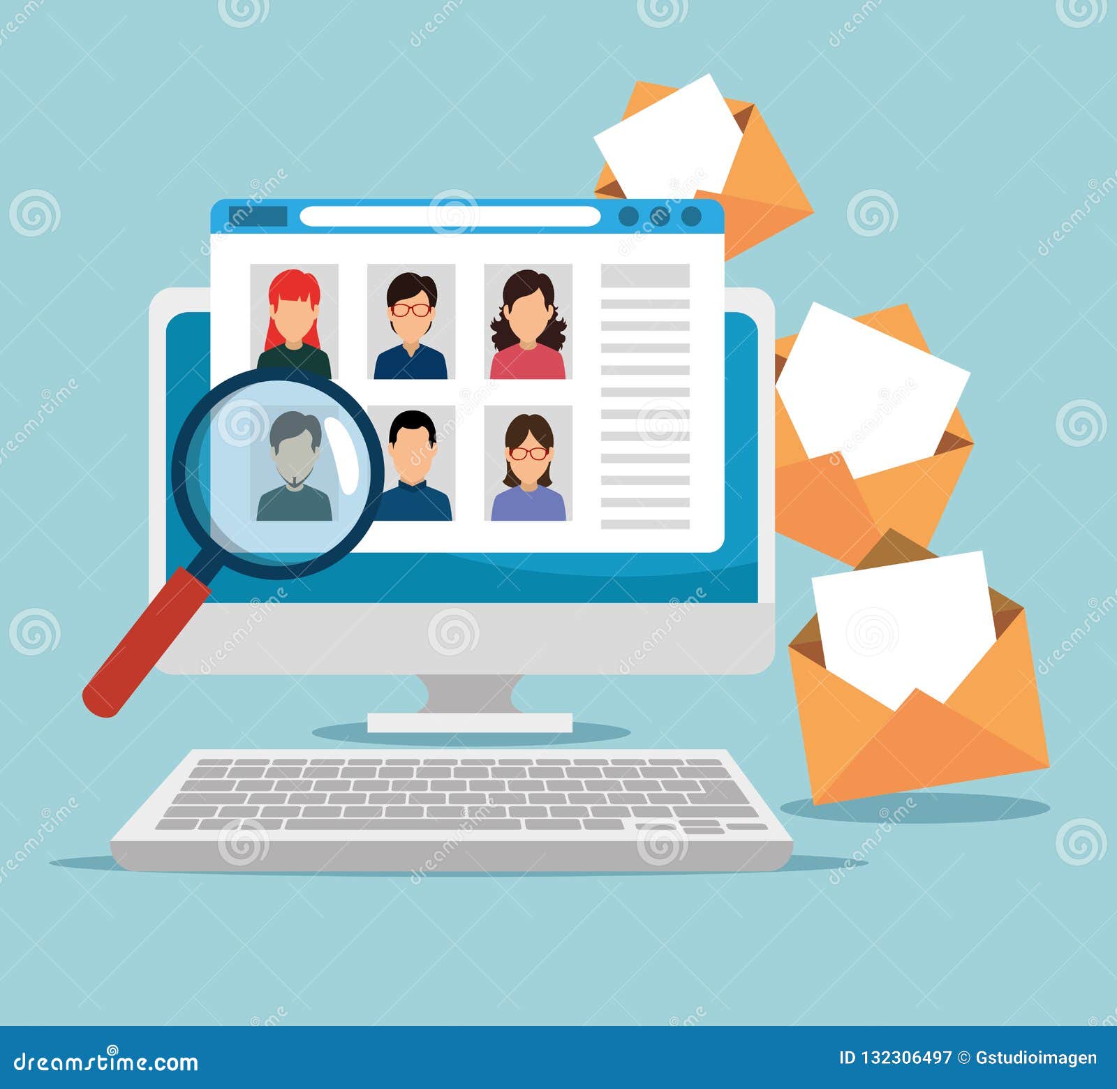 Computer Website Technology with Messages and Magnifying Glass Stock ...