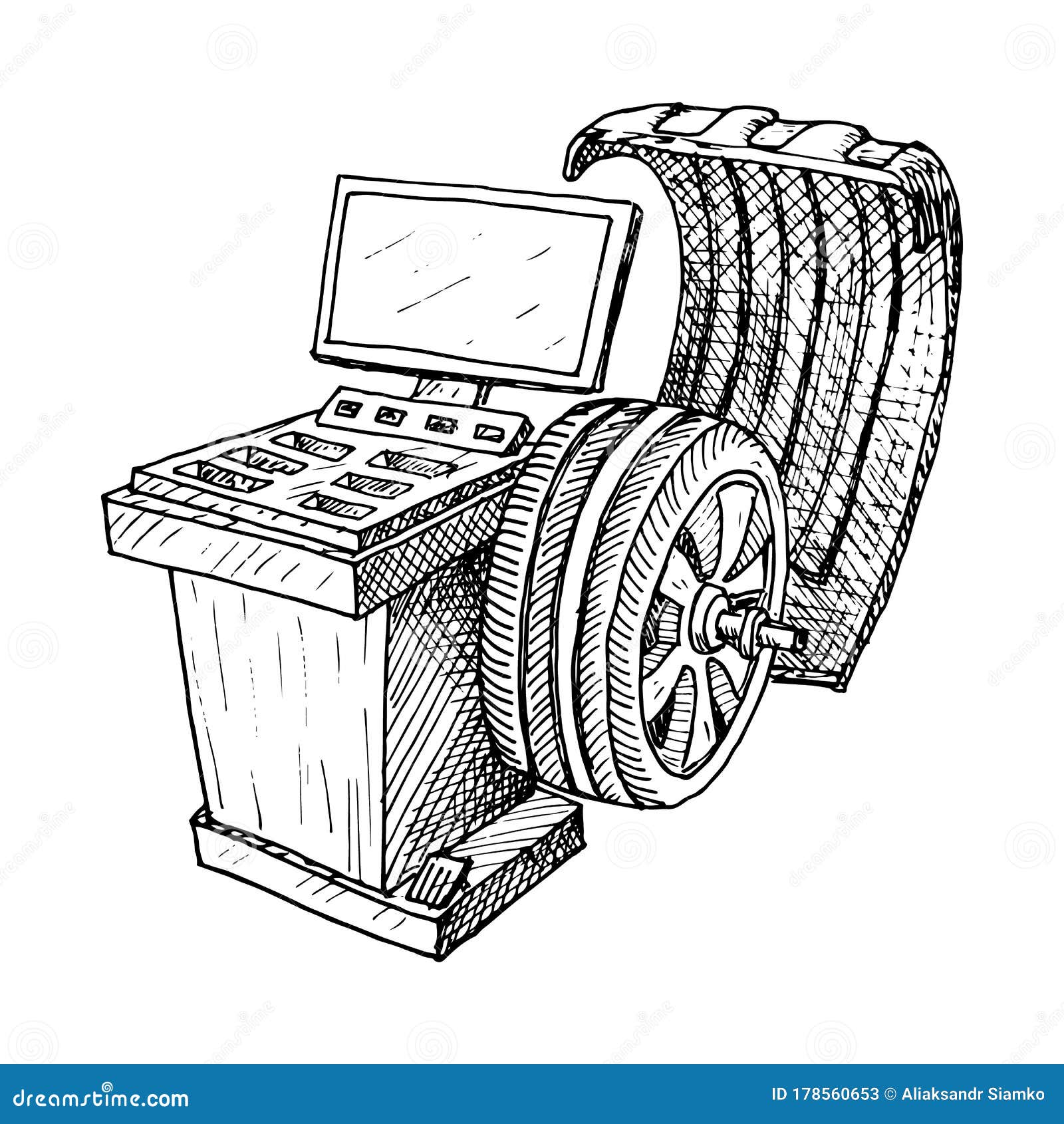 Computer Wheel Balancer Vector Illustration. Sketch Style Stock Vector ...