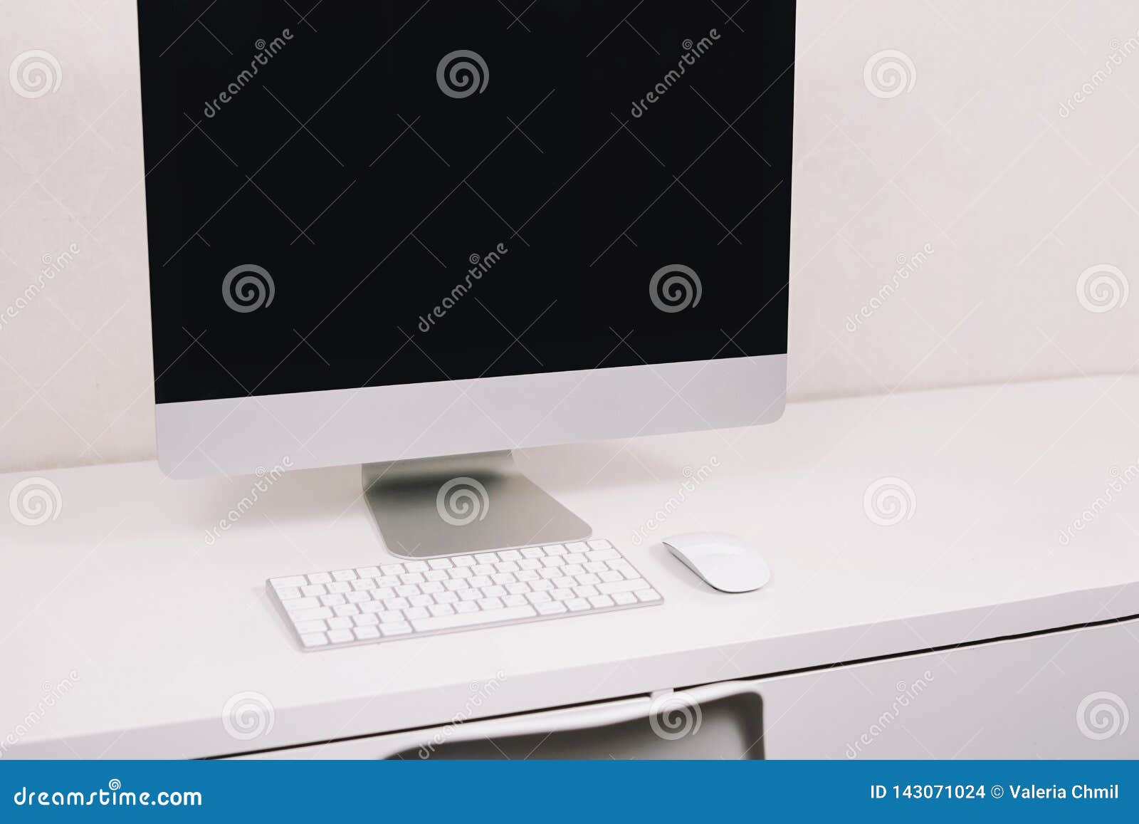 Computer on White Desktop, Office Space Stock Photo - Image of ...
