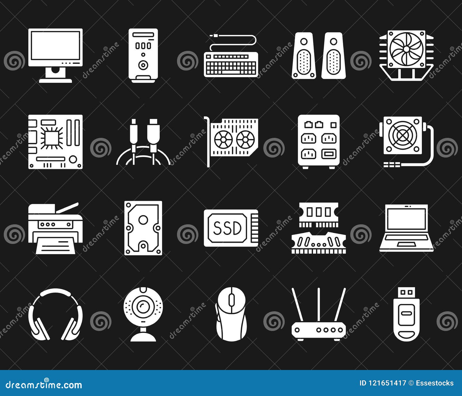 Computer White Silhouette Icons Vector Set Stock Vector - Illustration ...