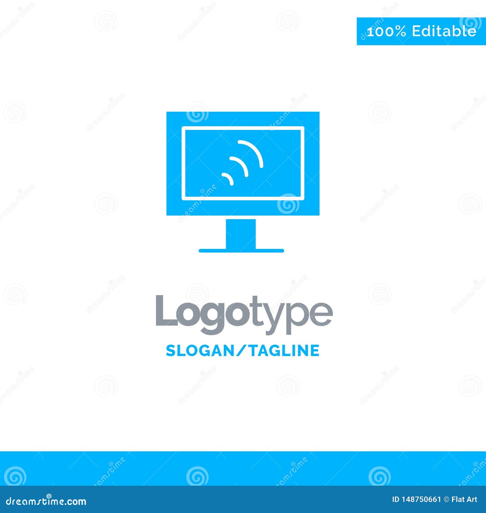 Computer, Wifi, Service Blue Solid Logo Template. Place for Tagline ...
