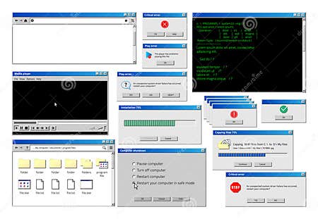 Computer Window. Retro Browser Interface with Popup Error and Warning ...