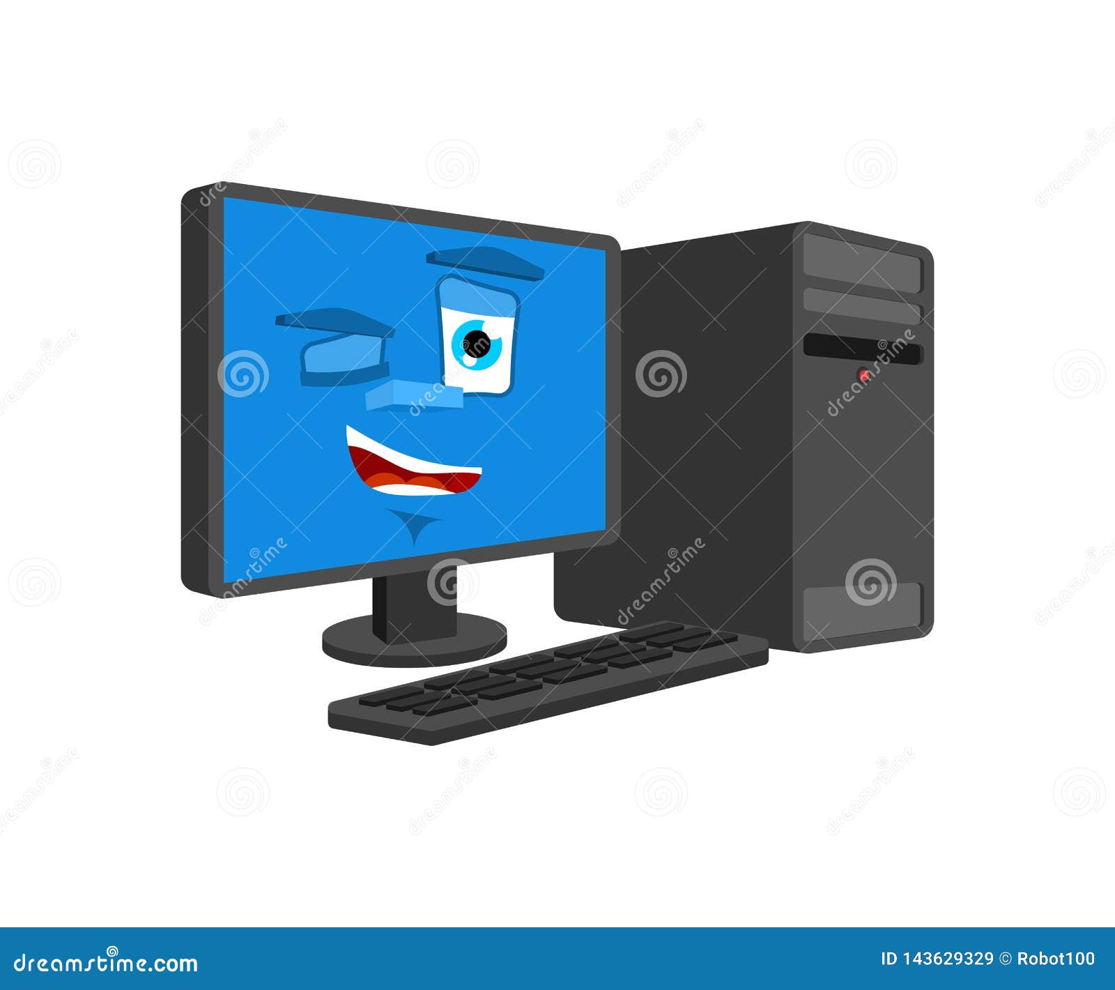 Computer Winks Isolated. Happy PC Cartoon Style Stock Vector ...