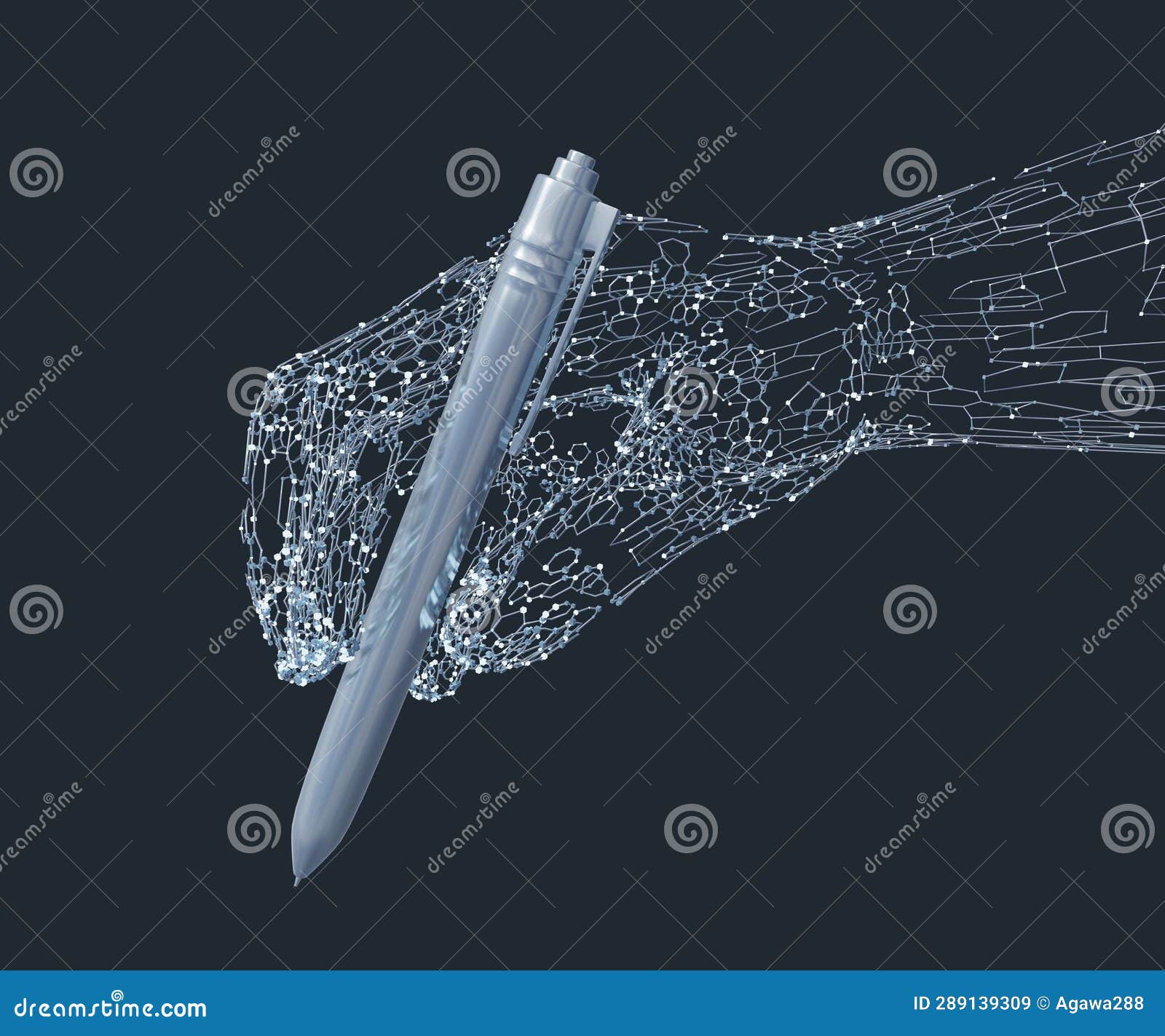 Computer Wired Hand Writing a Text, Concept Illustration, 3d Rendering ...