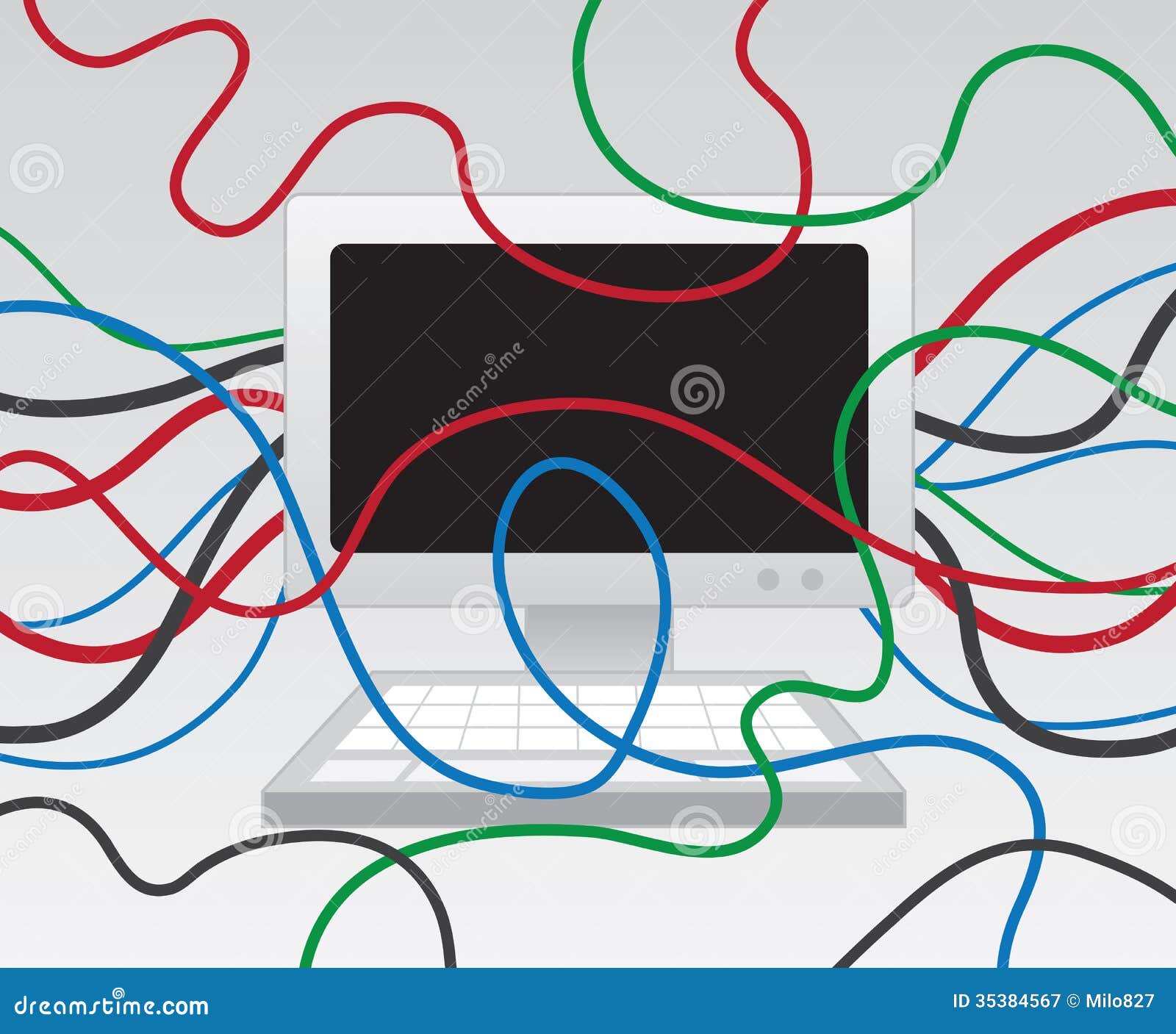 Computer Wires Mess stock vector. Illustration of keyboard - 35384567