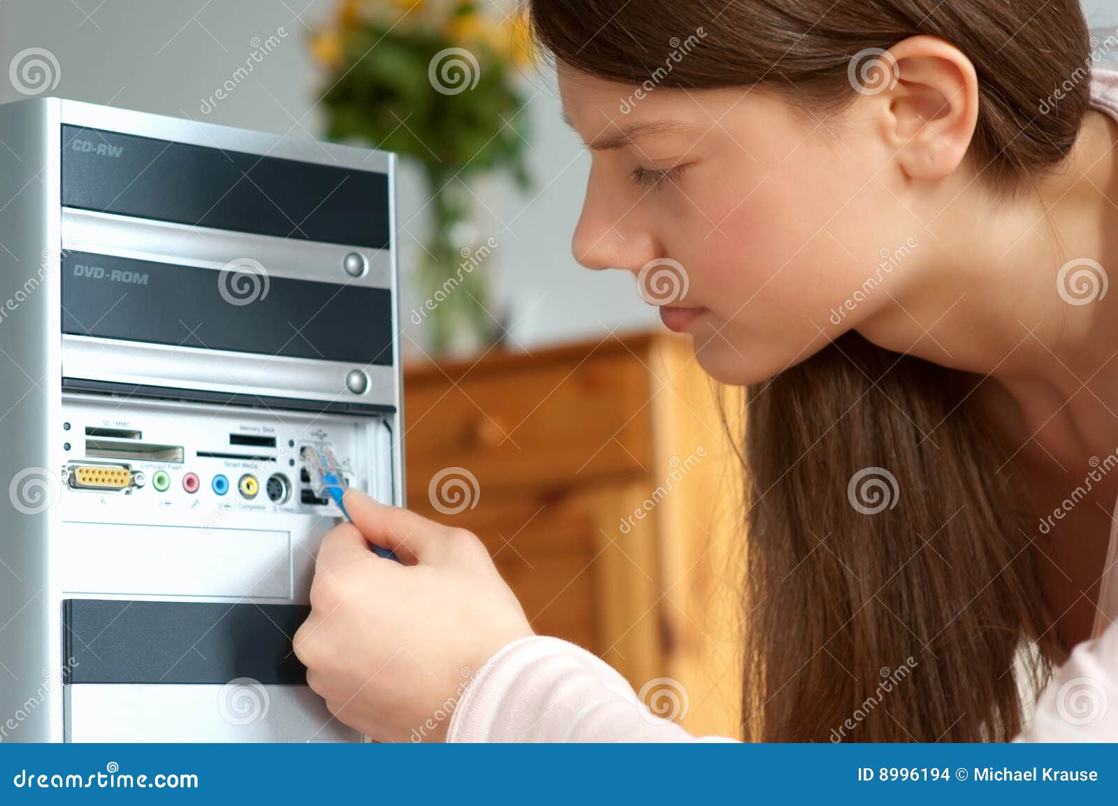 Computer woman cable stock photo. Image of mouse, electronic - 8996194
