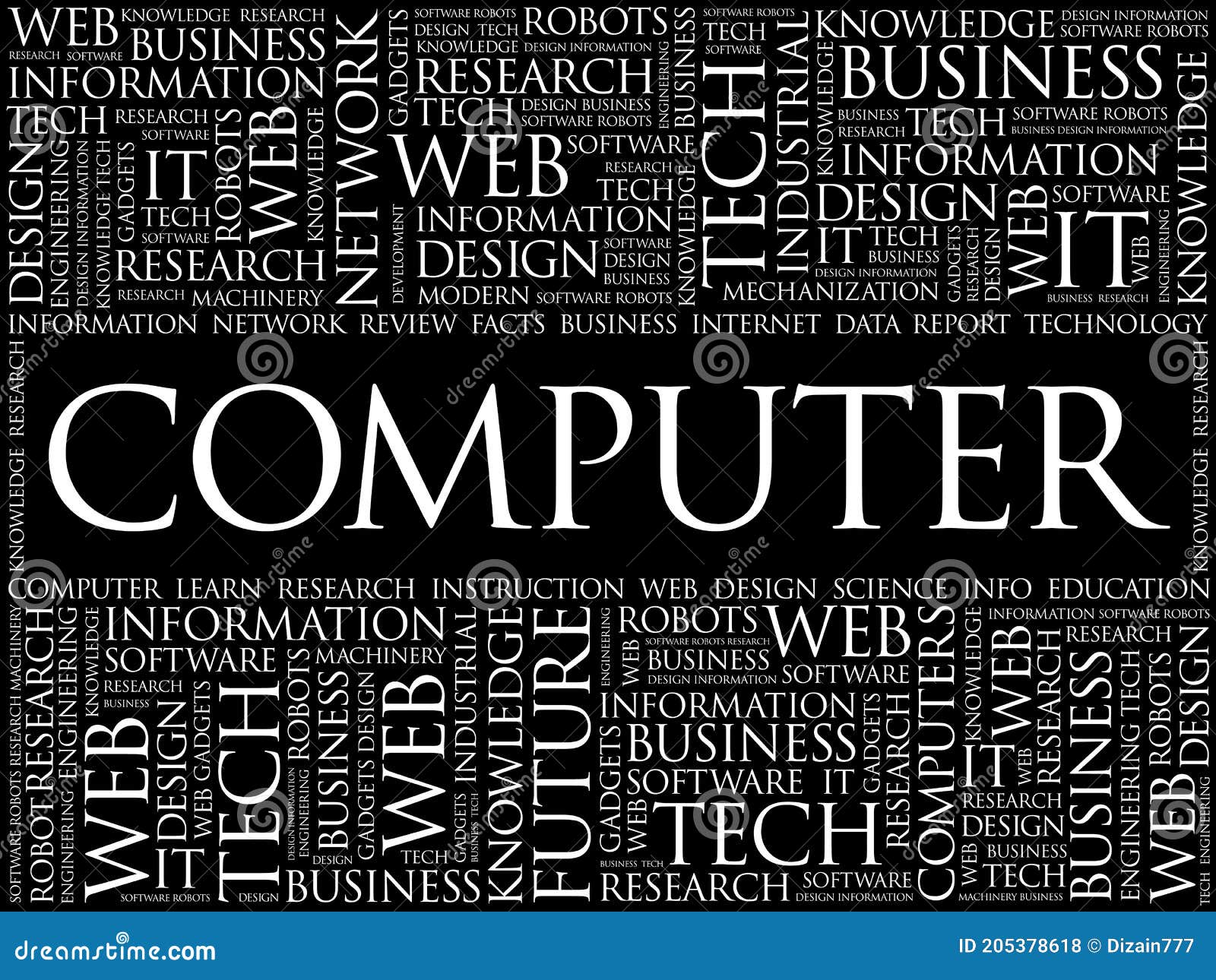 COMPUTER word cloud stock illustration. Illustration of data - 205378618
