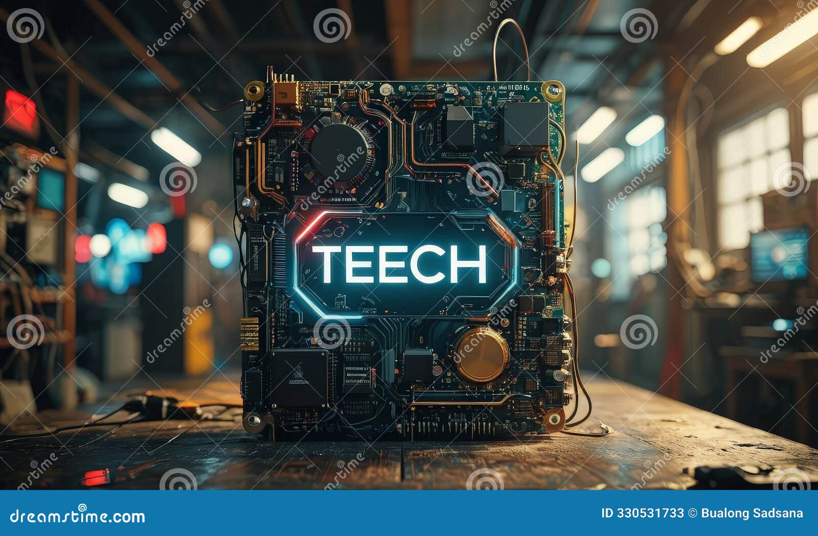 Computer with the Word Tech on it Stock Illustration - Illustration of ...