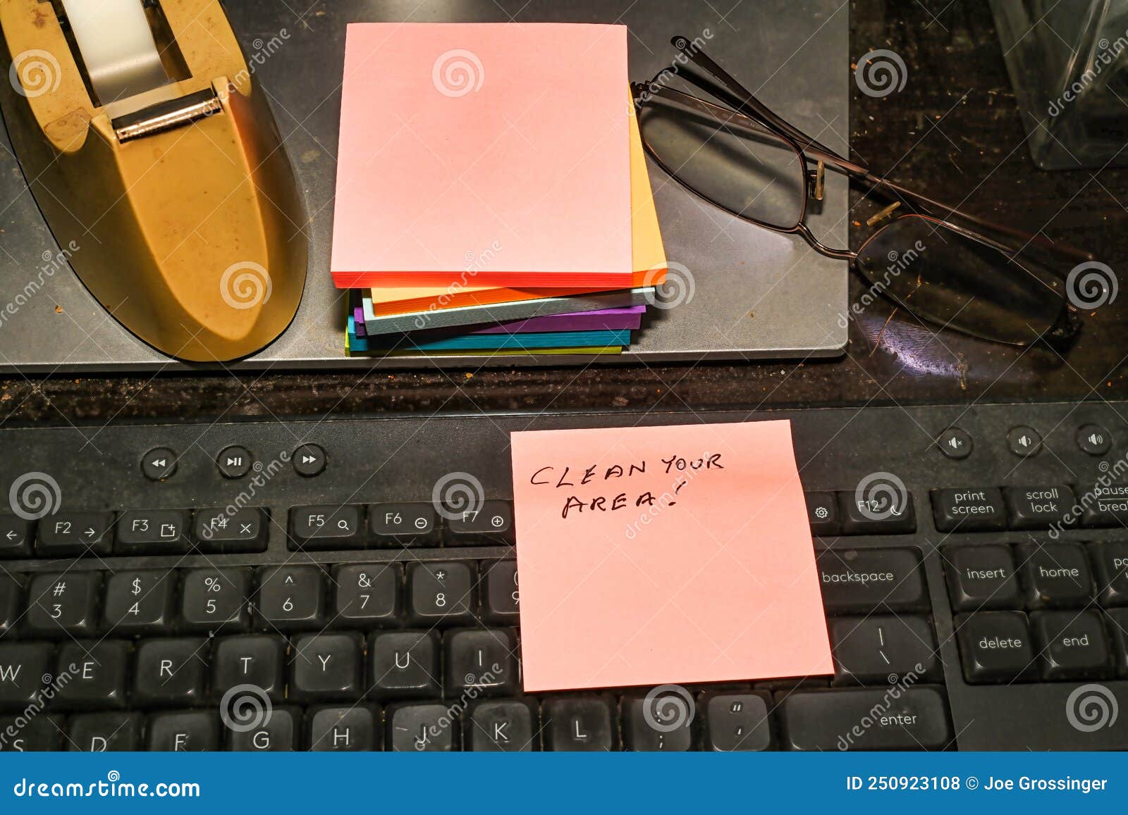 Computer Work Area Needs Cleaning Up Stock Photo - Image of closeup ...