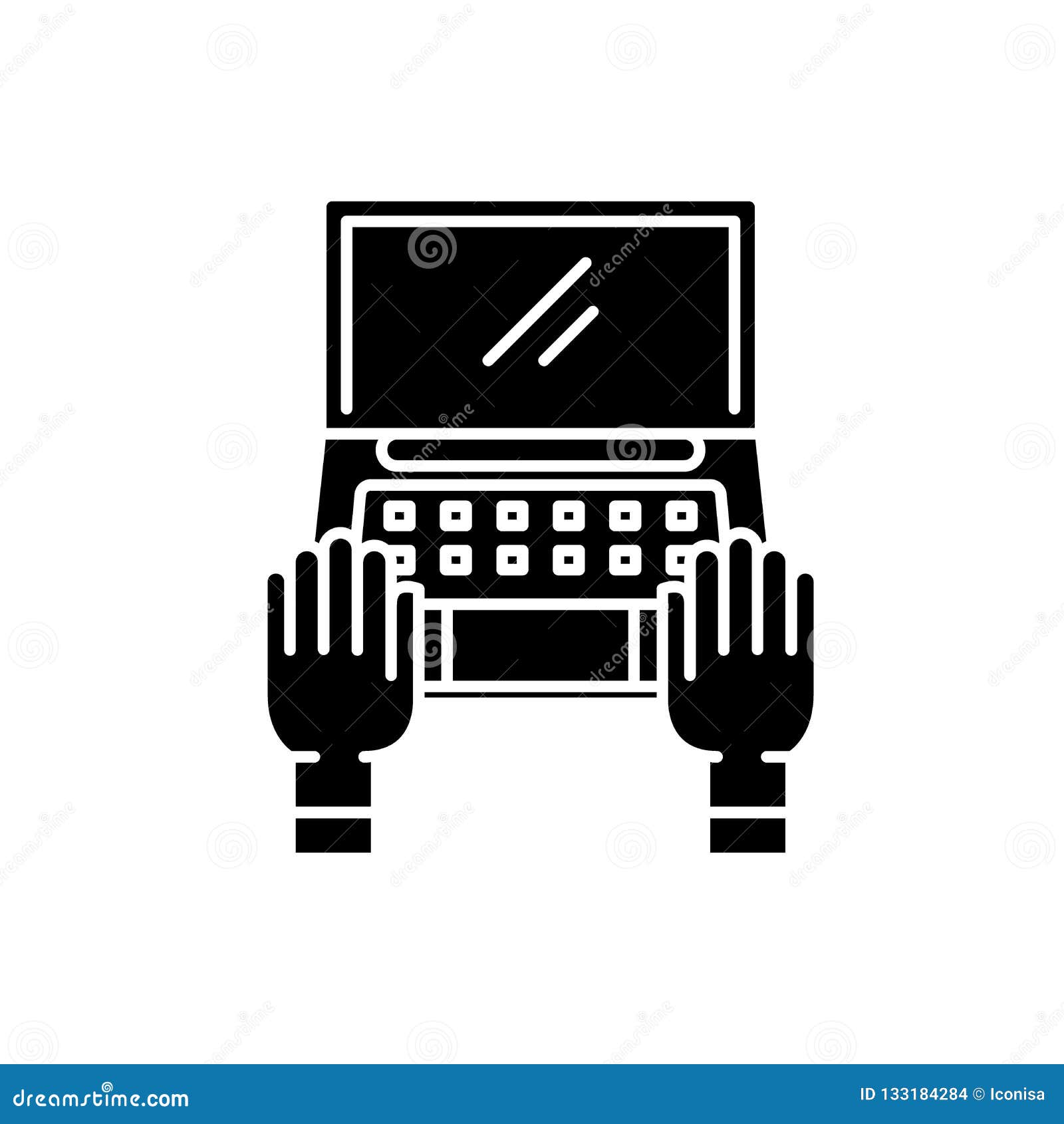 Computer Work Black Icon, Vector Sign on Isolated Background. Computer ...