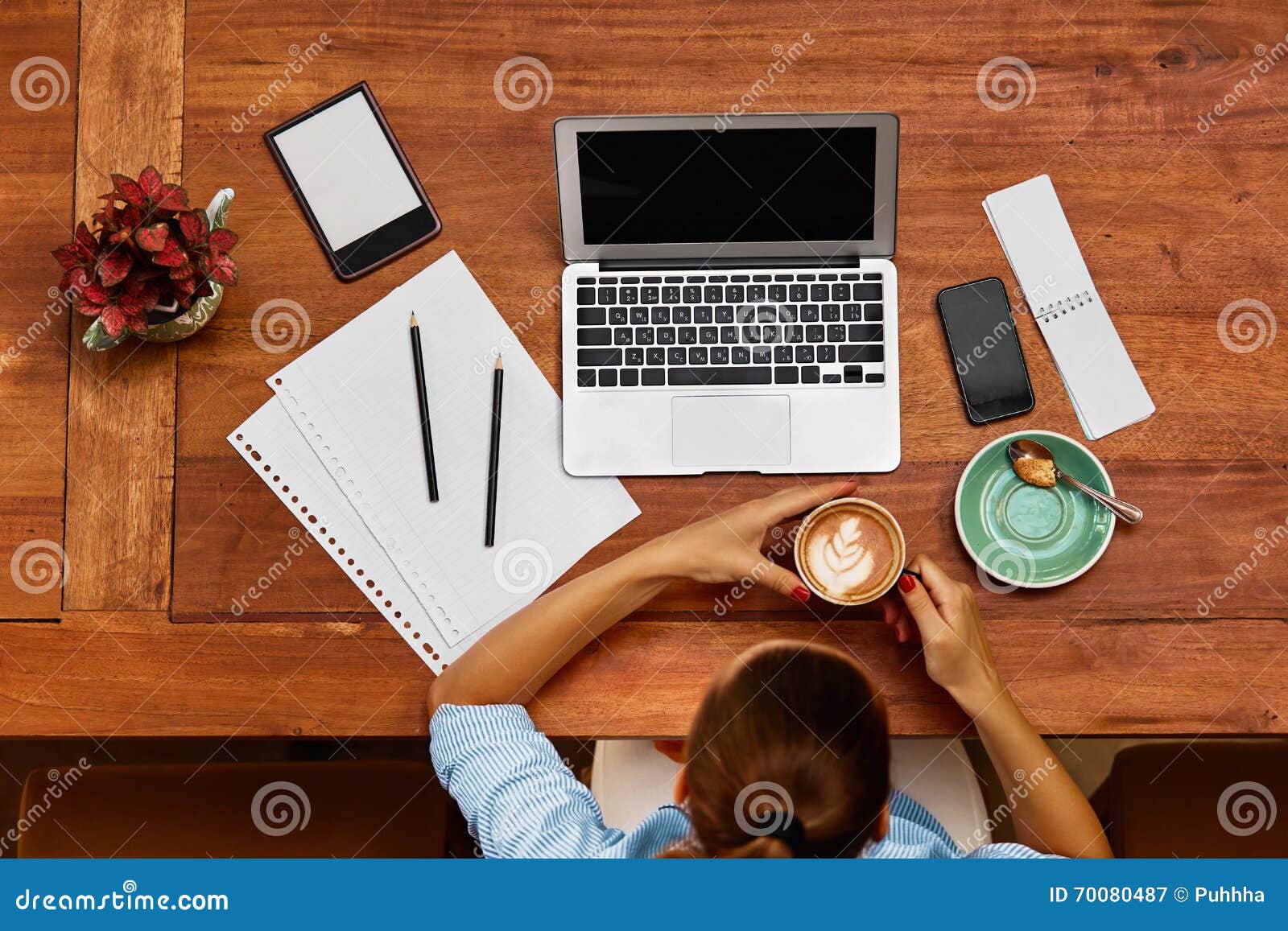 Computer Work. Business Woman Working at Cafe. Freelance, Communication ...