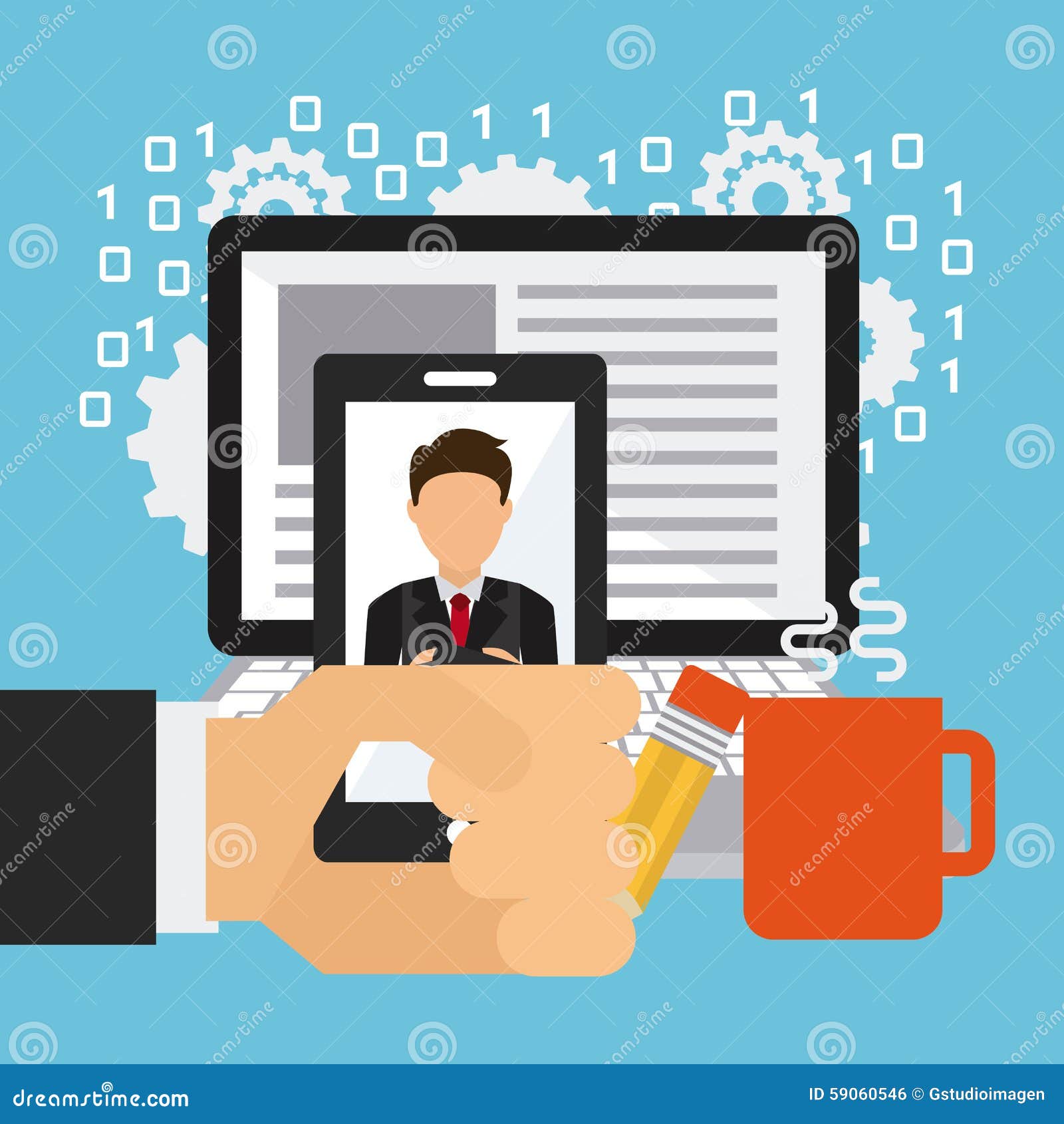 Computer work stock vector. Illustration of office, technology - 59060546