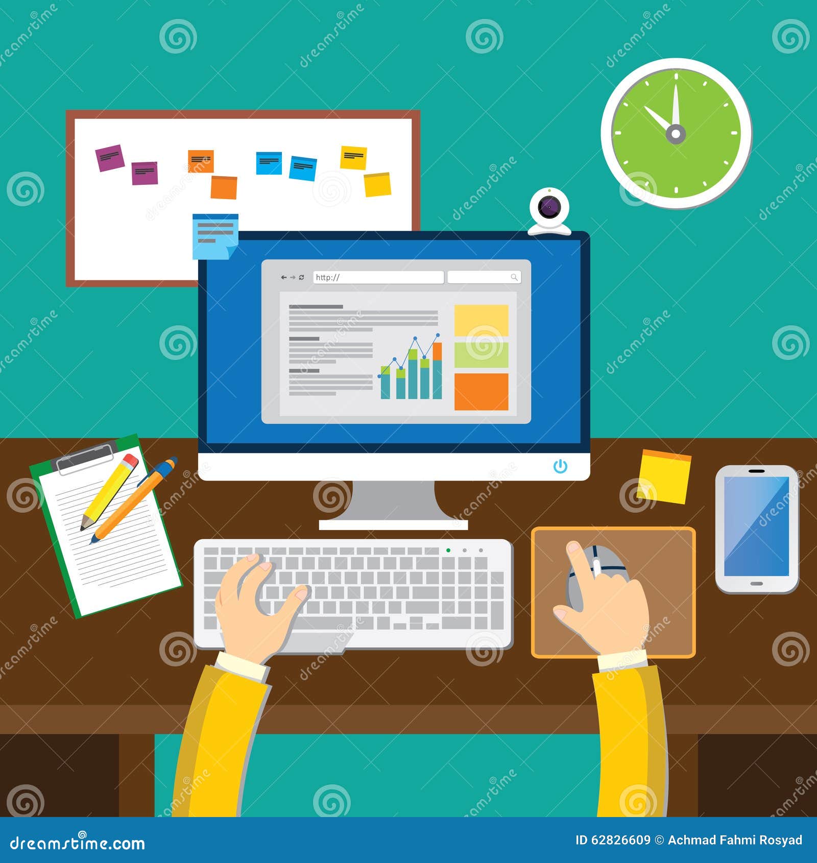 Computer work desk stock vector. Illustration of digital - 62826609