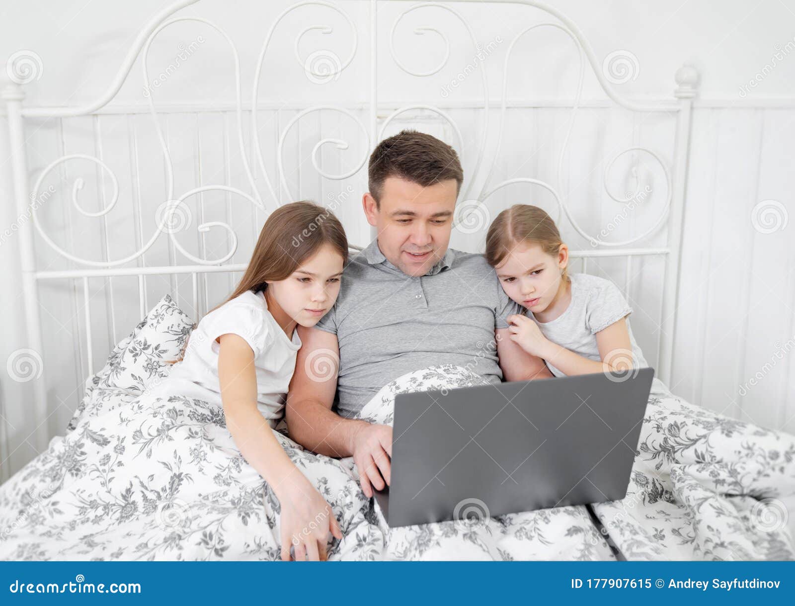 Computer Work at Home in Isolation with Children. Stock Image - Image ...