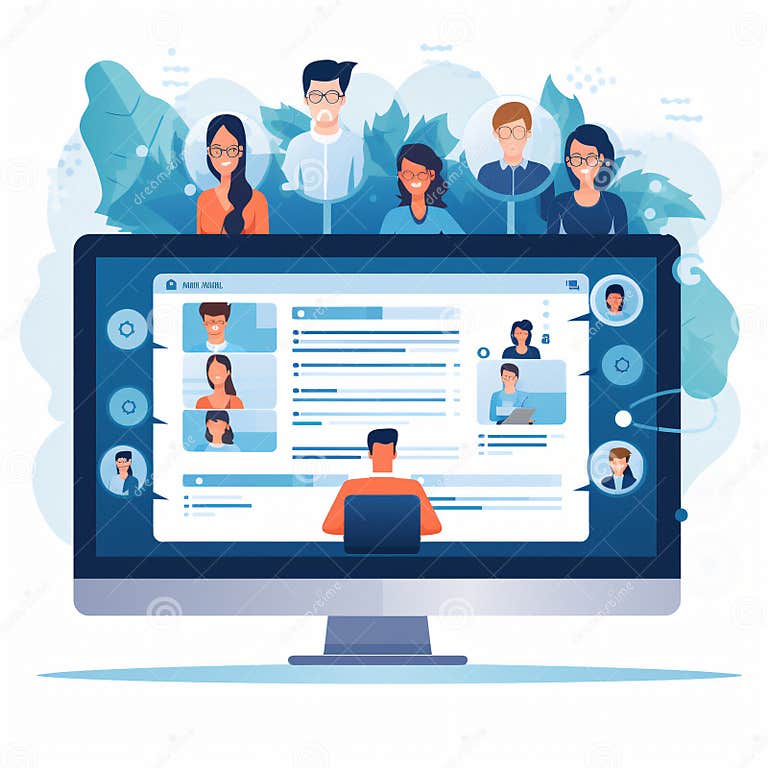 Computer Work Illustration, Collaborating Working, Using Pc, Modern ...