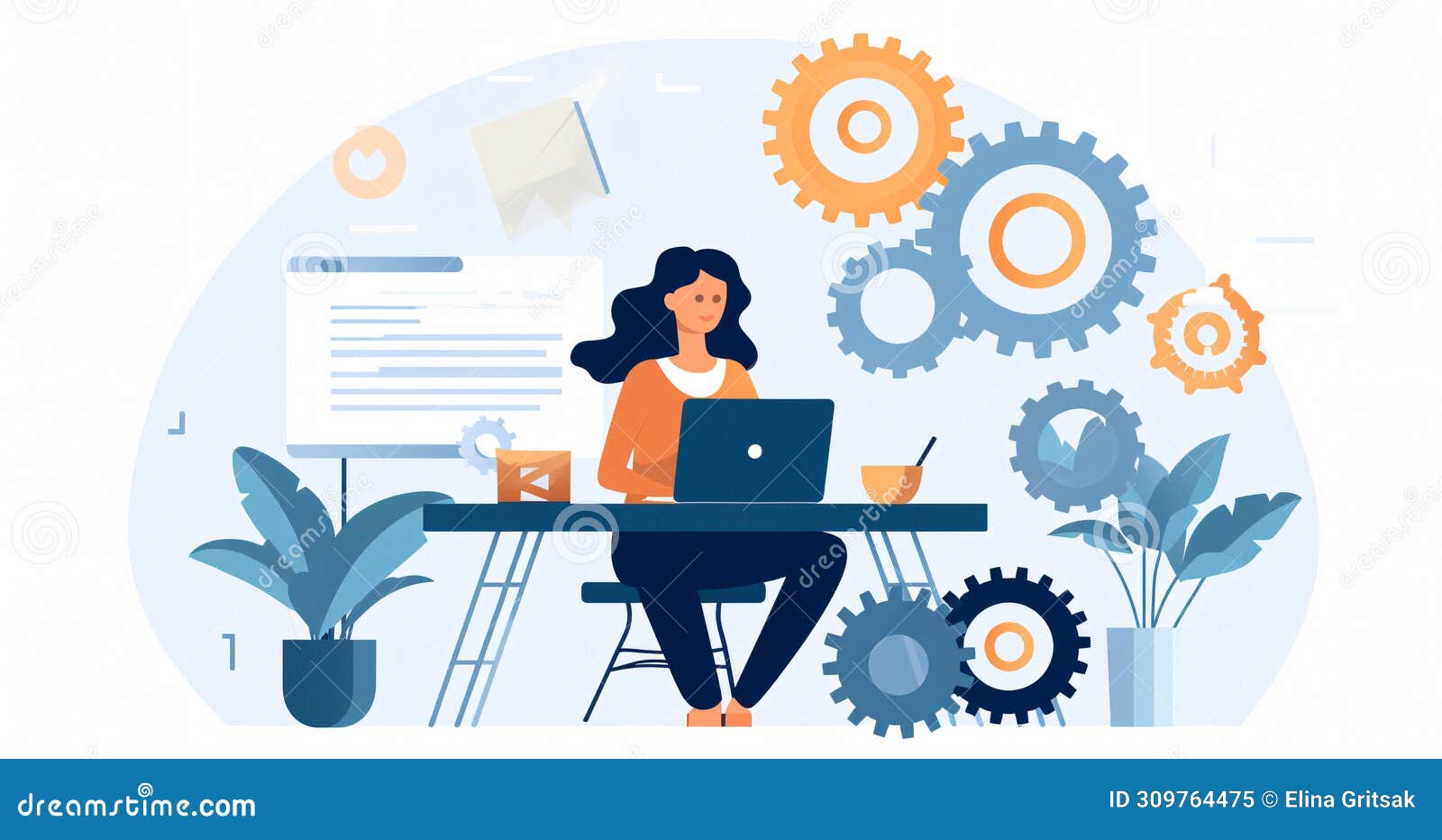 Computer Work Illustration, Collaborating Working, Using Pc, Modern ...