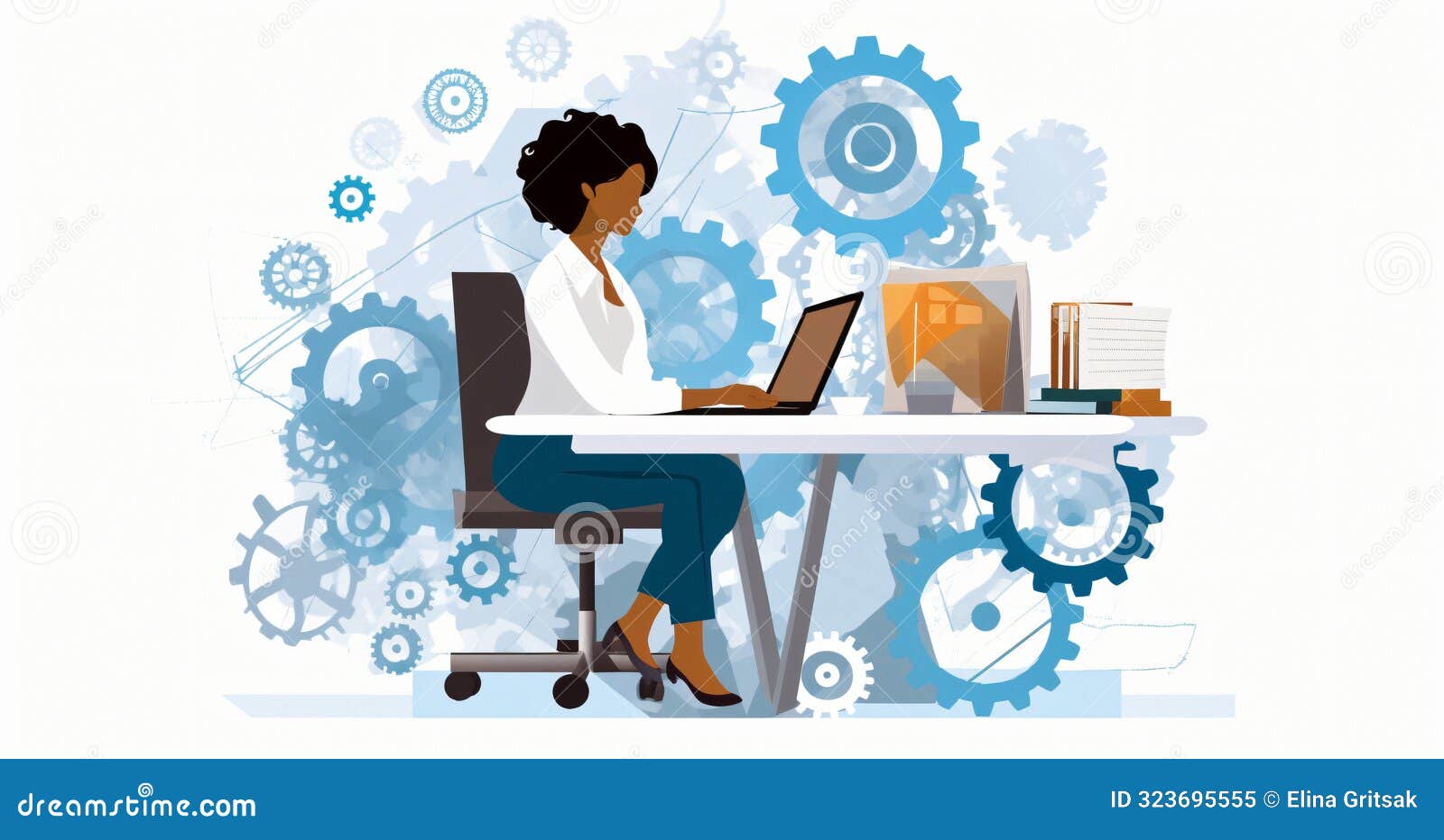 Computer Work Illustration, Collaborating Working, Using Pc, Modern ...