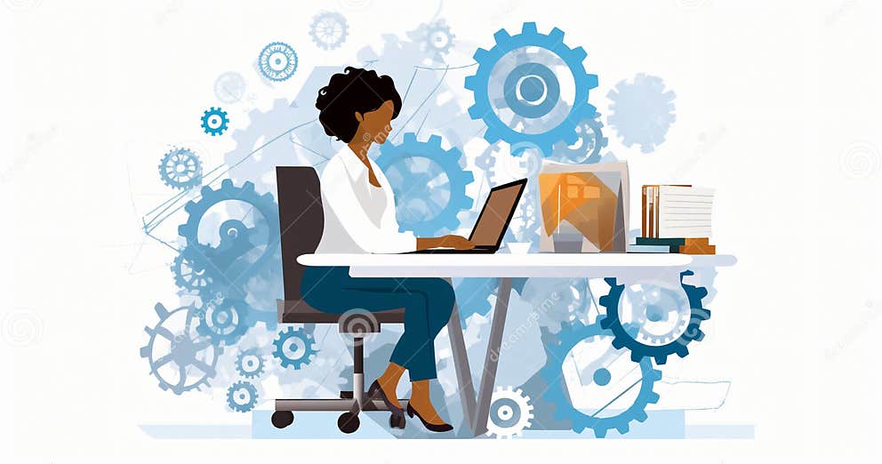 Computer Work Illustration, Collaborating Working, Using Pc, Modern ...